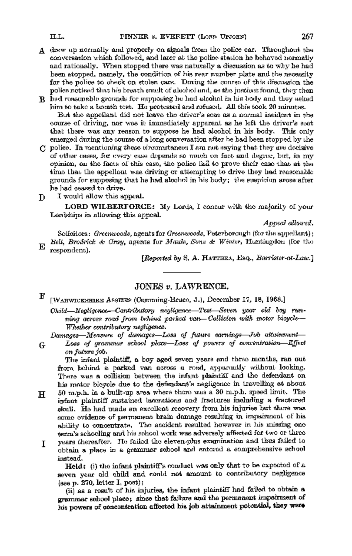 Jones v Lawrence [1969] 3 All ER 267 - H. PINNER V. EVERETT (LORD ...
