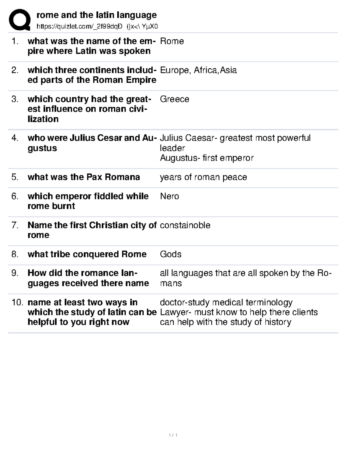 review of review of review - rome and the latin language quizlet ...
