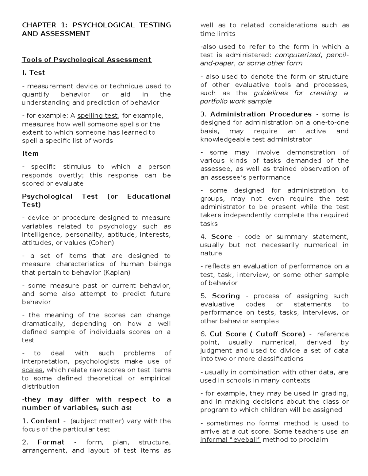 Psych Assessment - CHAPTER 1: PSYCHOLOGICAL TESTING AND ASSESSMENT ...