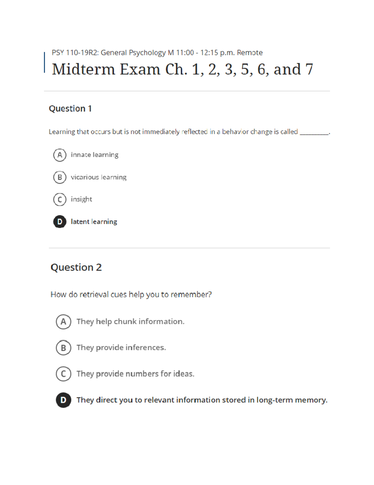 Psy 110 midterm exam - PSY 110 - Studocu