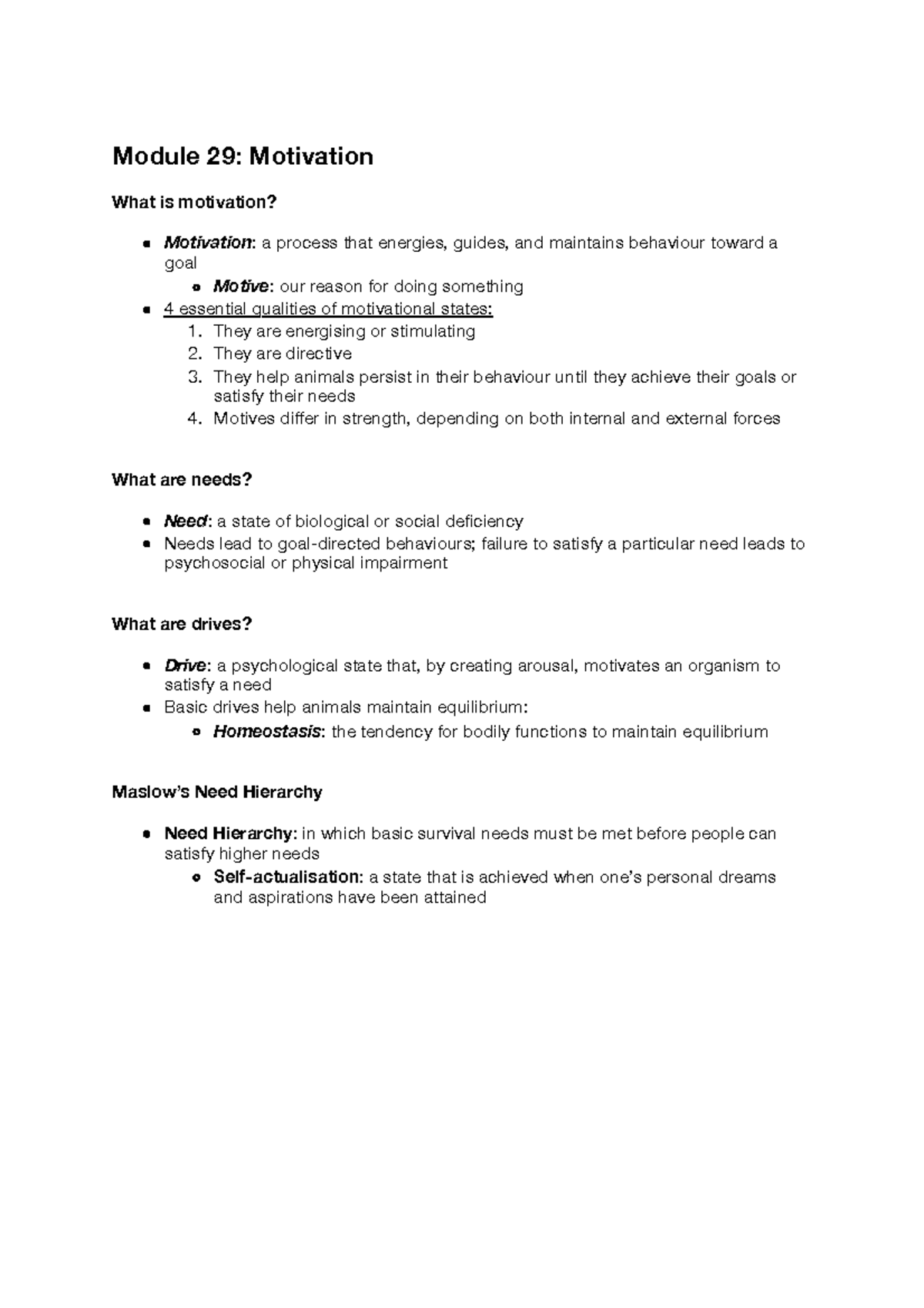 Module 29 - PYSC1101D - Module 29: Motivation What is motivation ...