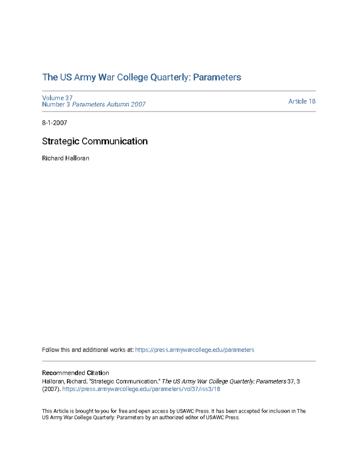 Strategic Communication and Digital Media - The US Army War College ...