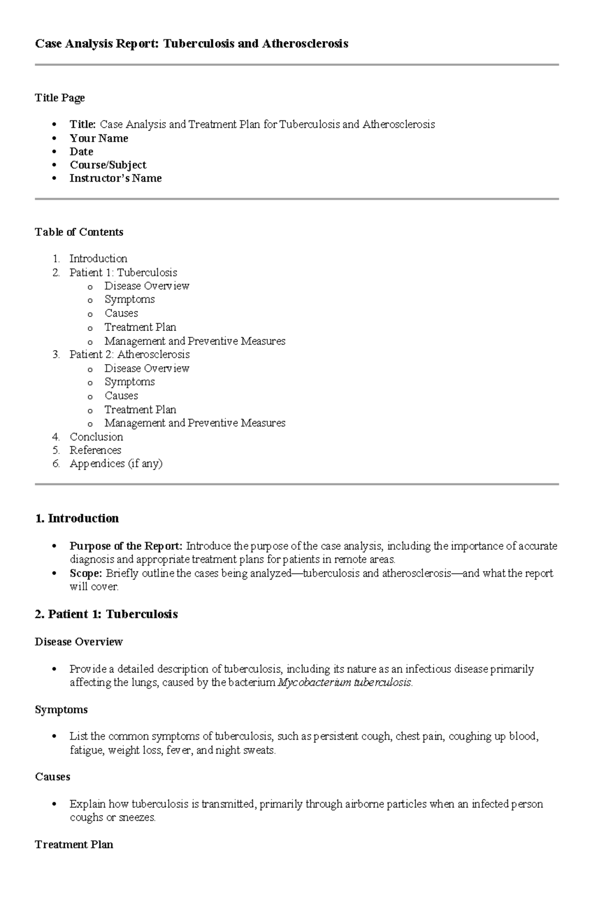 Case Analysis Report Template Case Analysis Report Tuberculosis And
