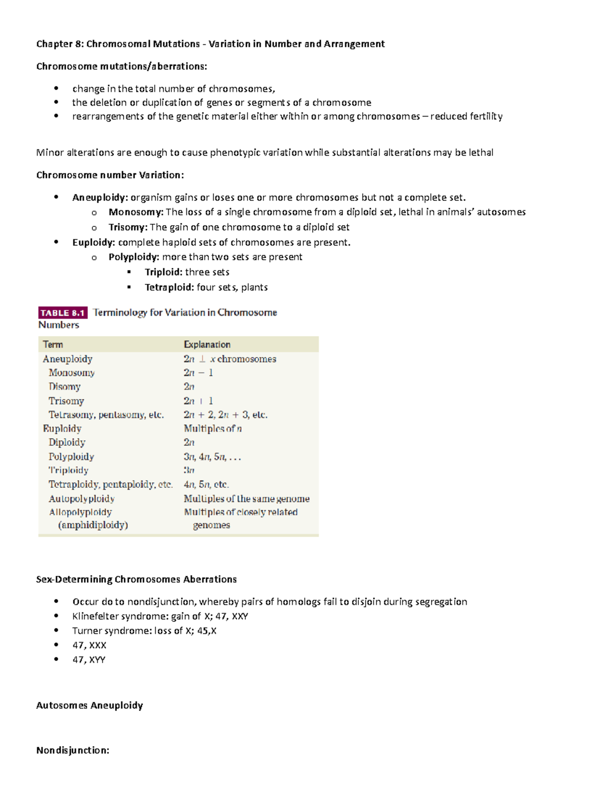 10. Ch.8 Chromosomal Mutations - Variation in Number and Arrangement - Chapter 8: Chromosomal ...