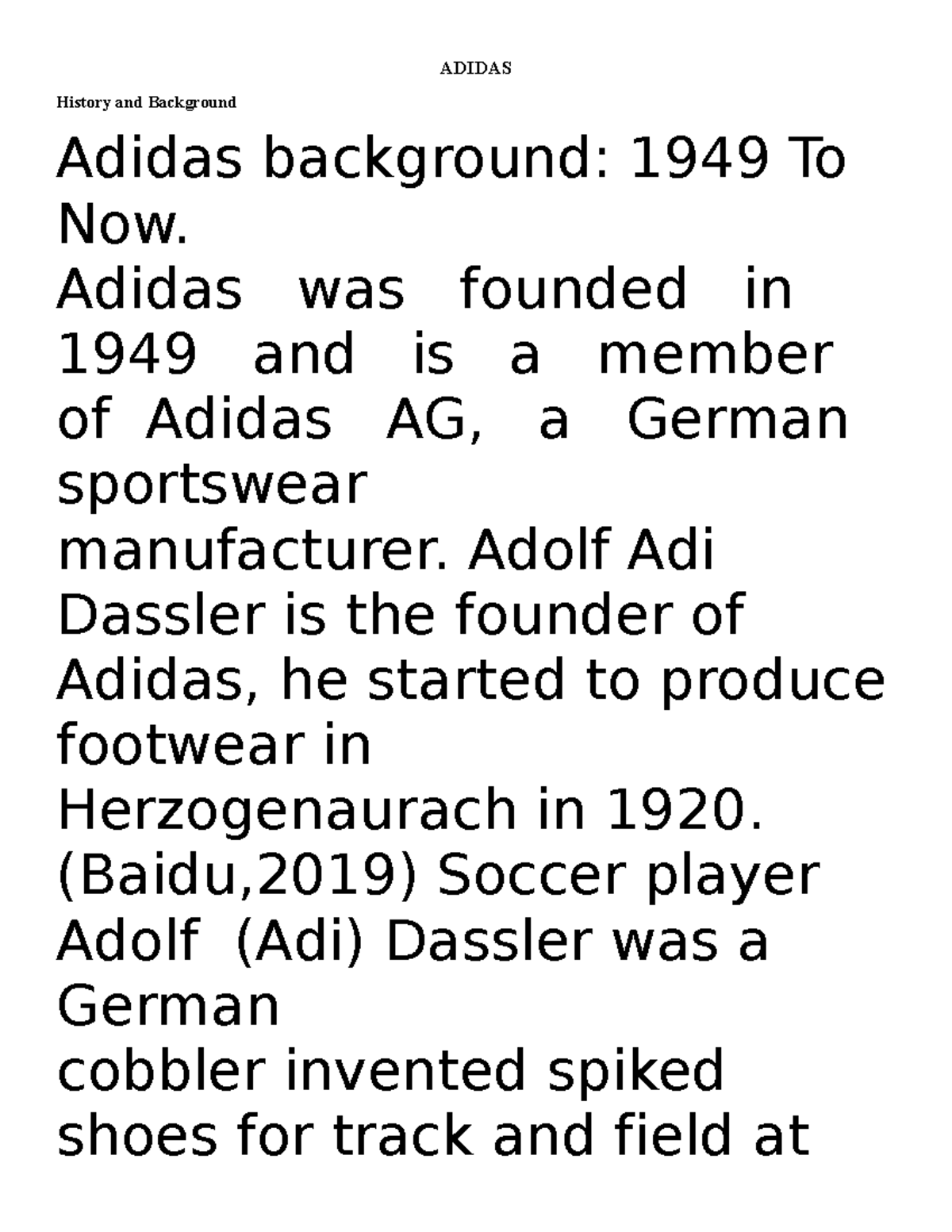 Adidas - EME - ADIDAS History and Background Adidas background: 1949 To ...