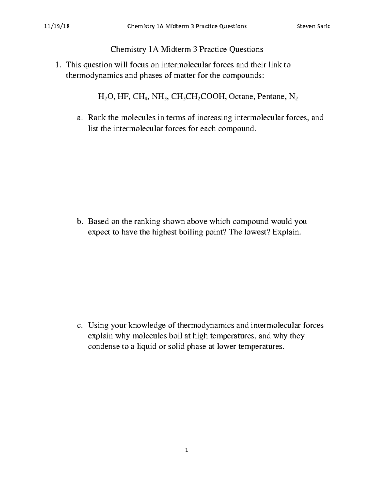 Chemistry 1A Midterm 3 Practice Questions - Warning: TT: undefined function: 32 Chemistry 1A ...