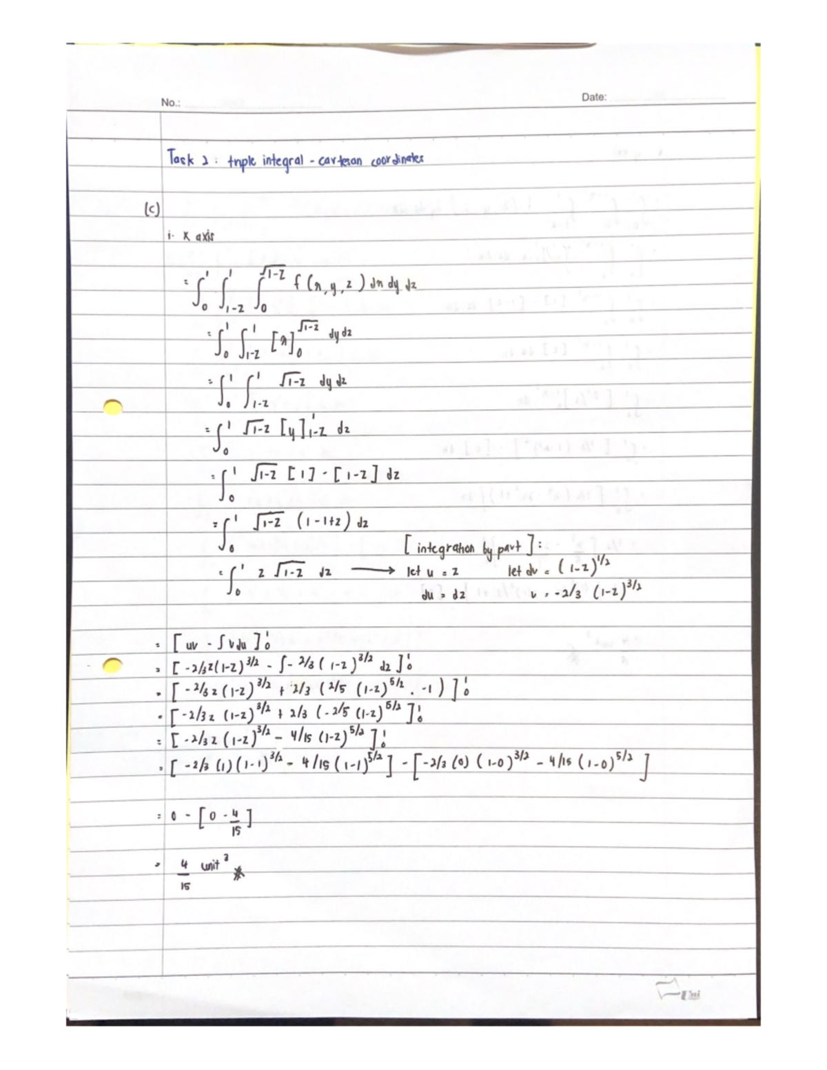 X axis task 2 - Calculus III For Engineers - No.: Date: Task 2 : triple ...