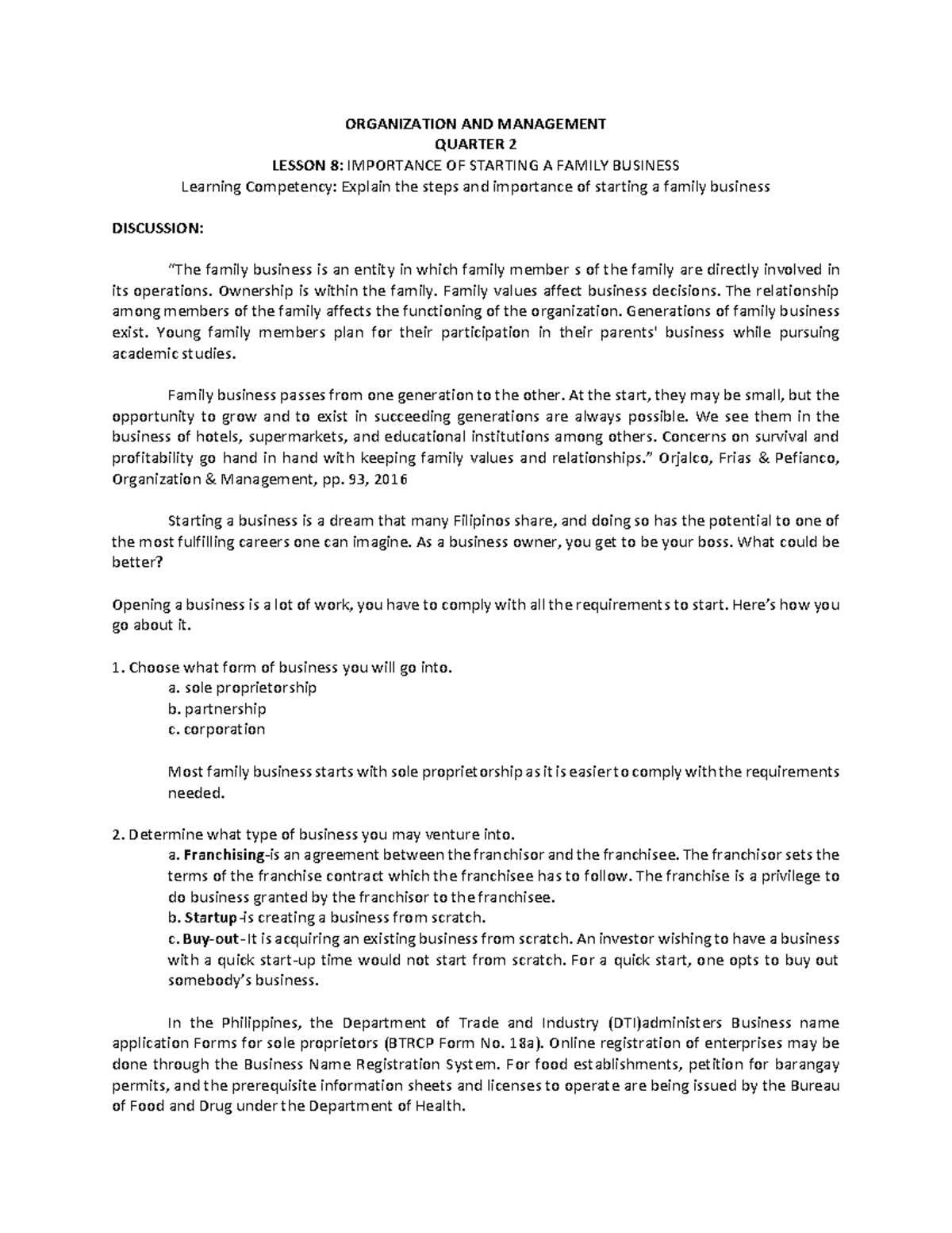 Q2 Lesson 8 Group 7 - ORGANIZATION AND MANAGEMENT QUARTER 2 LESSON 8 ...
