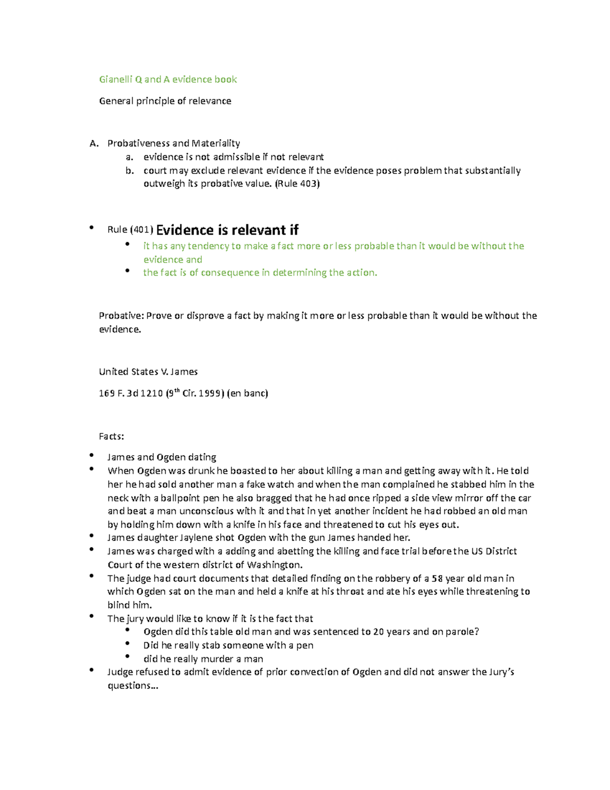 Outline upload - Gianelli Q and A evidence book General principle of ...