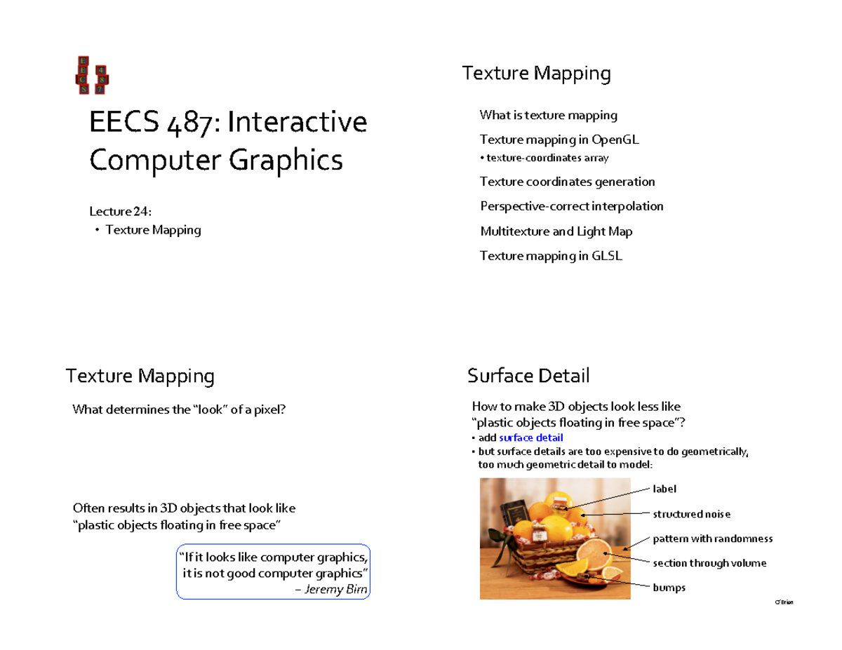 Lecture notes, lecture 24 - Texture Mapping EECS 487: Interactive ...