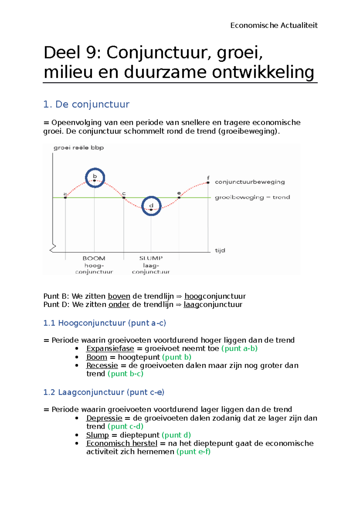 Deel 9 Economische Actualiteit - Deel 9: Conjunctuur, groei, milieu en ...