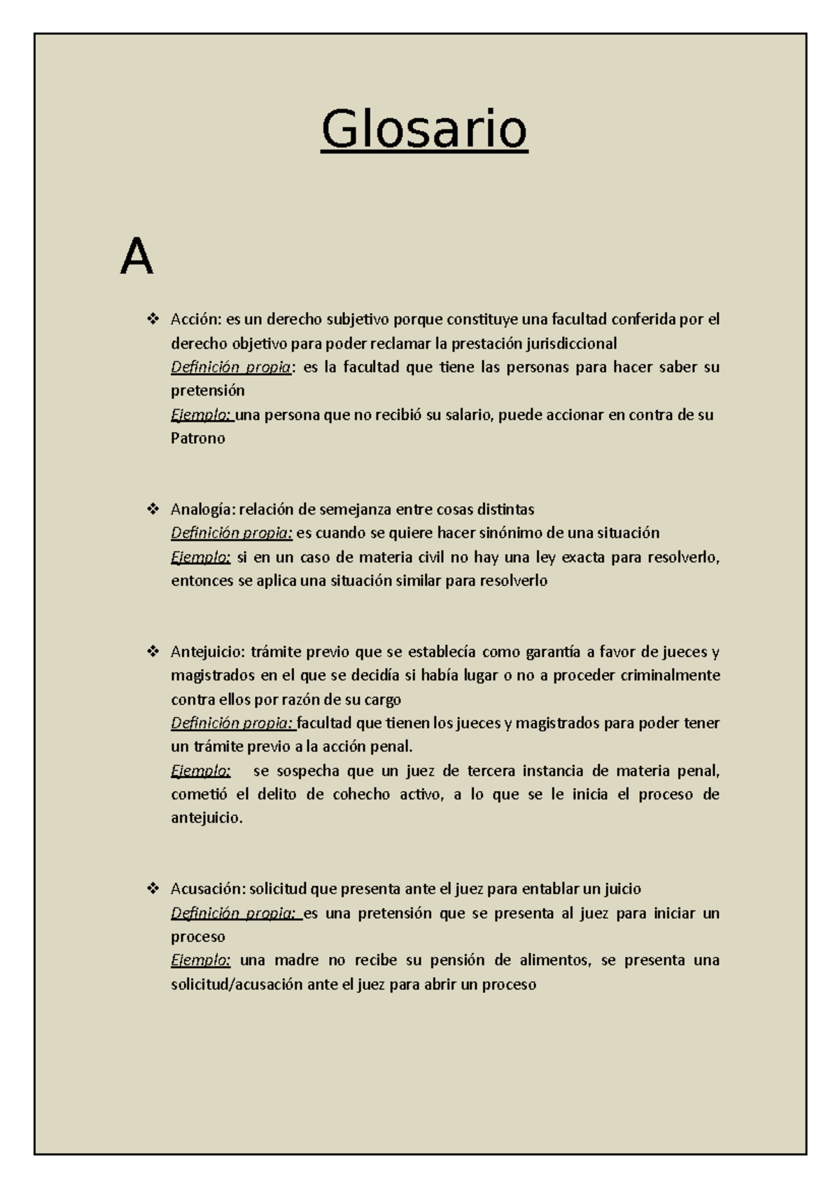 glosario de la A a la Z - Glosario A Acción: es un derecho subjetivo porque constituye una - Studocu