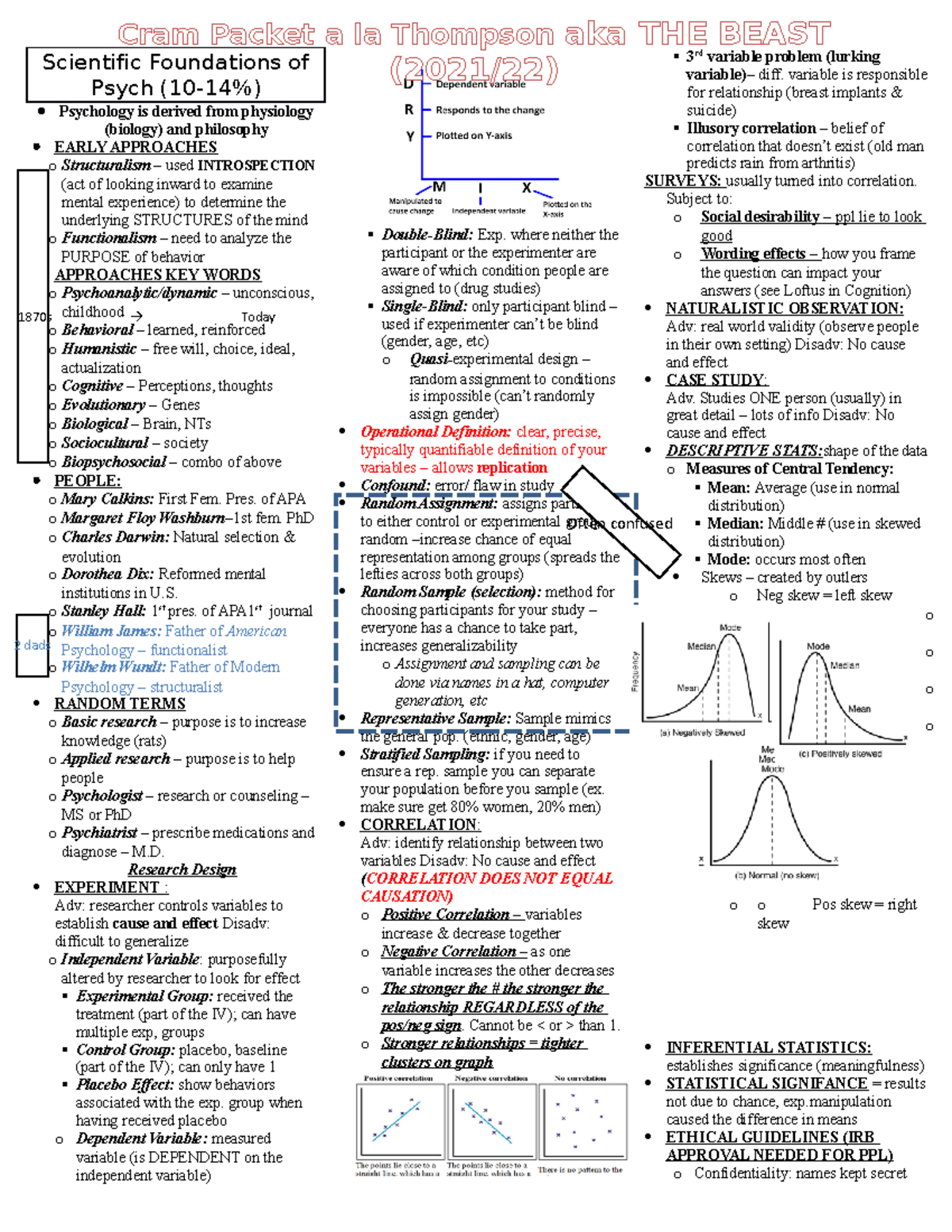 Thompson Cram Packet 2022 - Scientific Foundations of Psych (10-14% ...