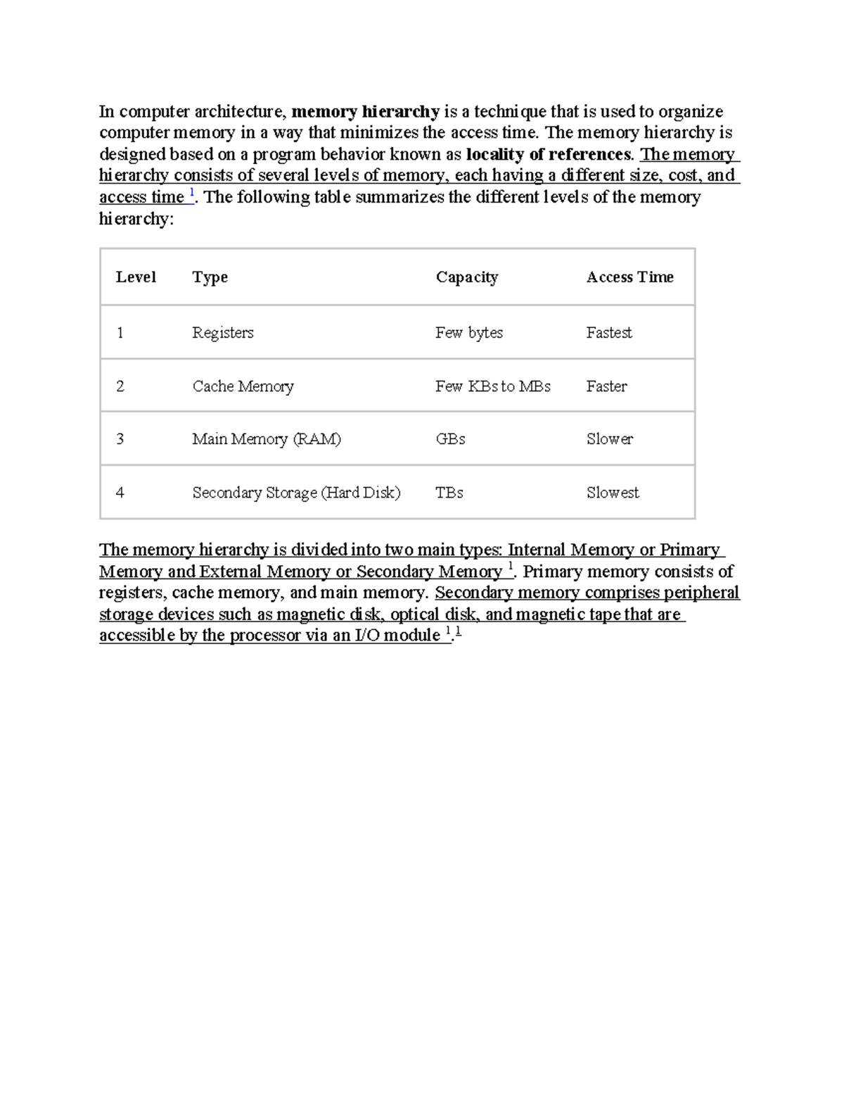Computer memory unit 2 bca - In computer architecture, memory hierarchy ...