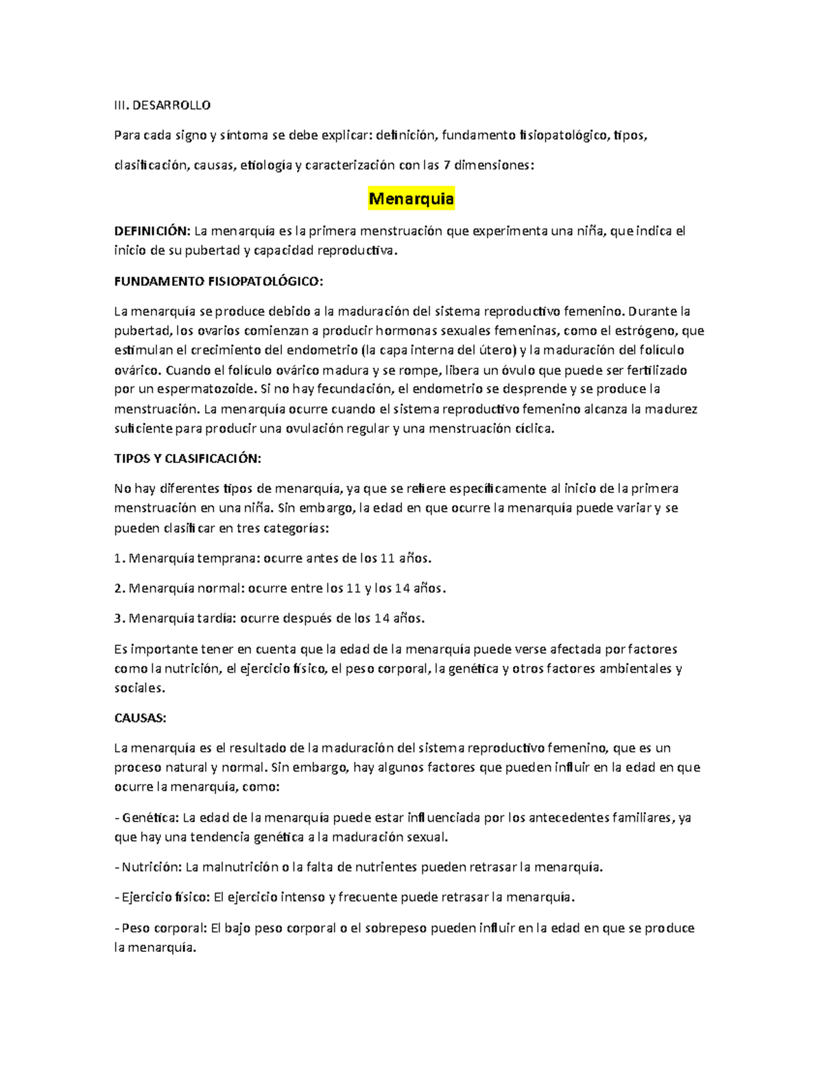 Terminos urogenitales - III. DESARROLLO Para cada signo y síntoma se ...