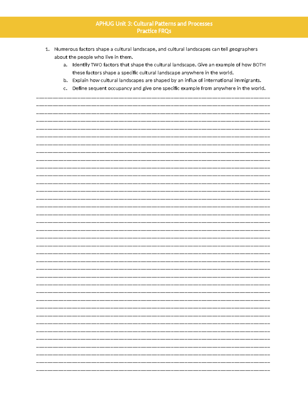 Unit 3 Practice FRQ - APHUG Unit 3: Cultural Patterns and Processes ...