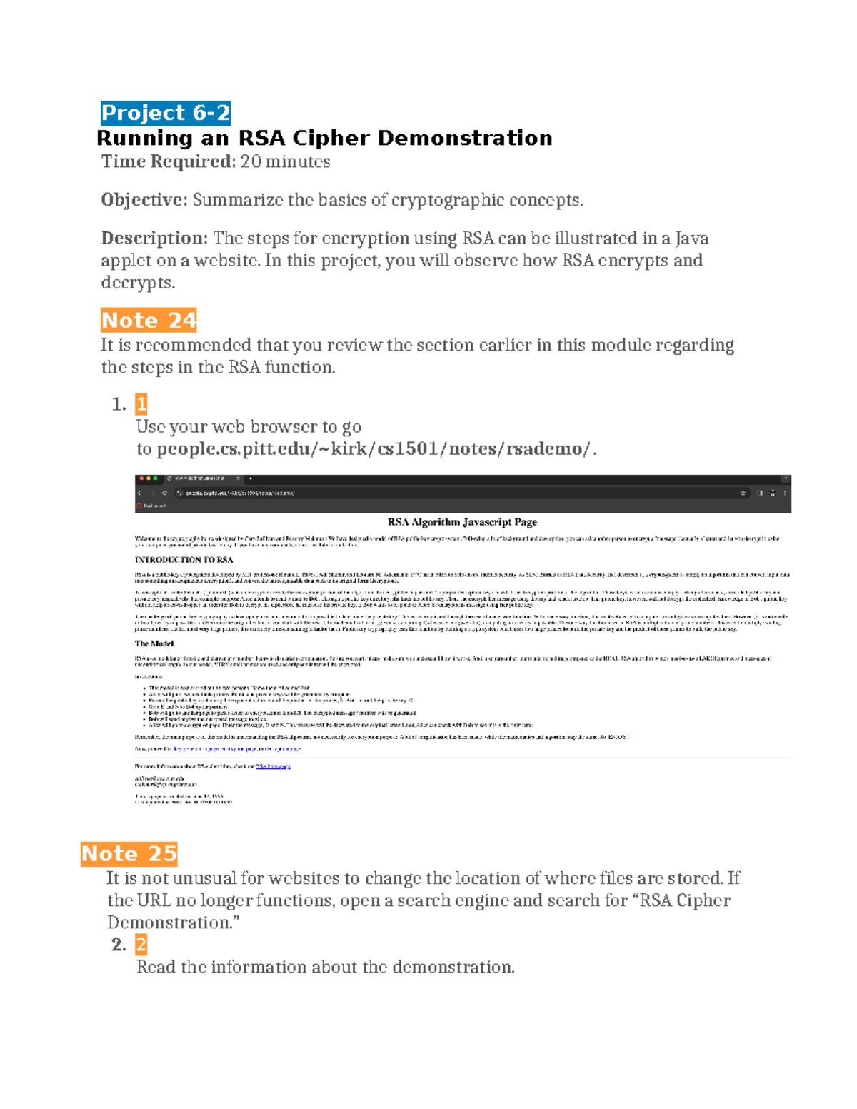 Hands On Project 6-2 - Project 6- Running an RSA Cipher Demonstration ...