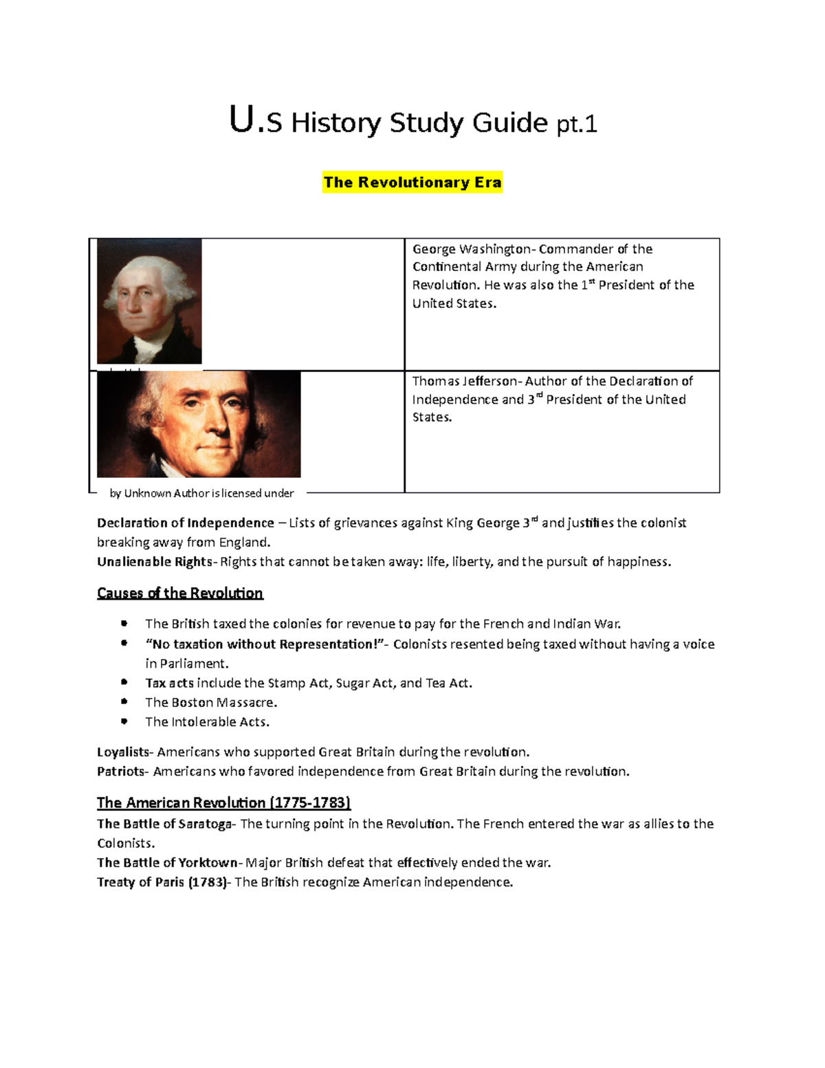 U.S History E.O.C guide - U History Study Guide pt. The Revolutionary ...