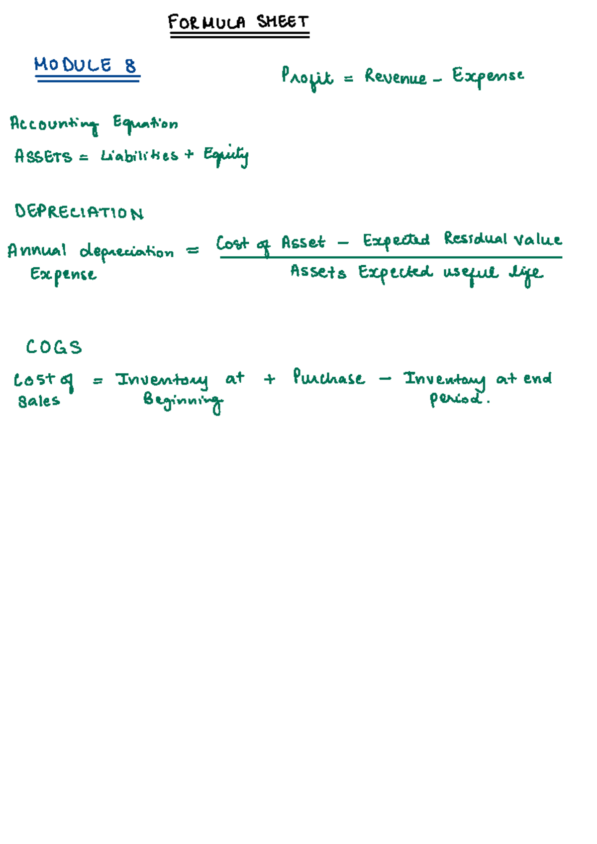 Formula Sheet - Business - Studocu