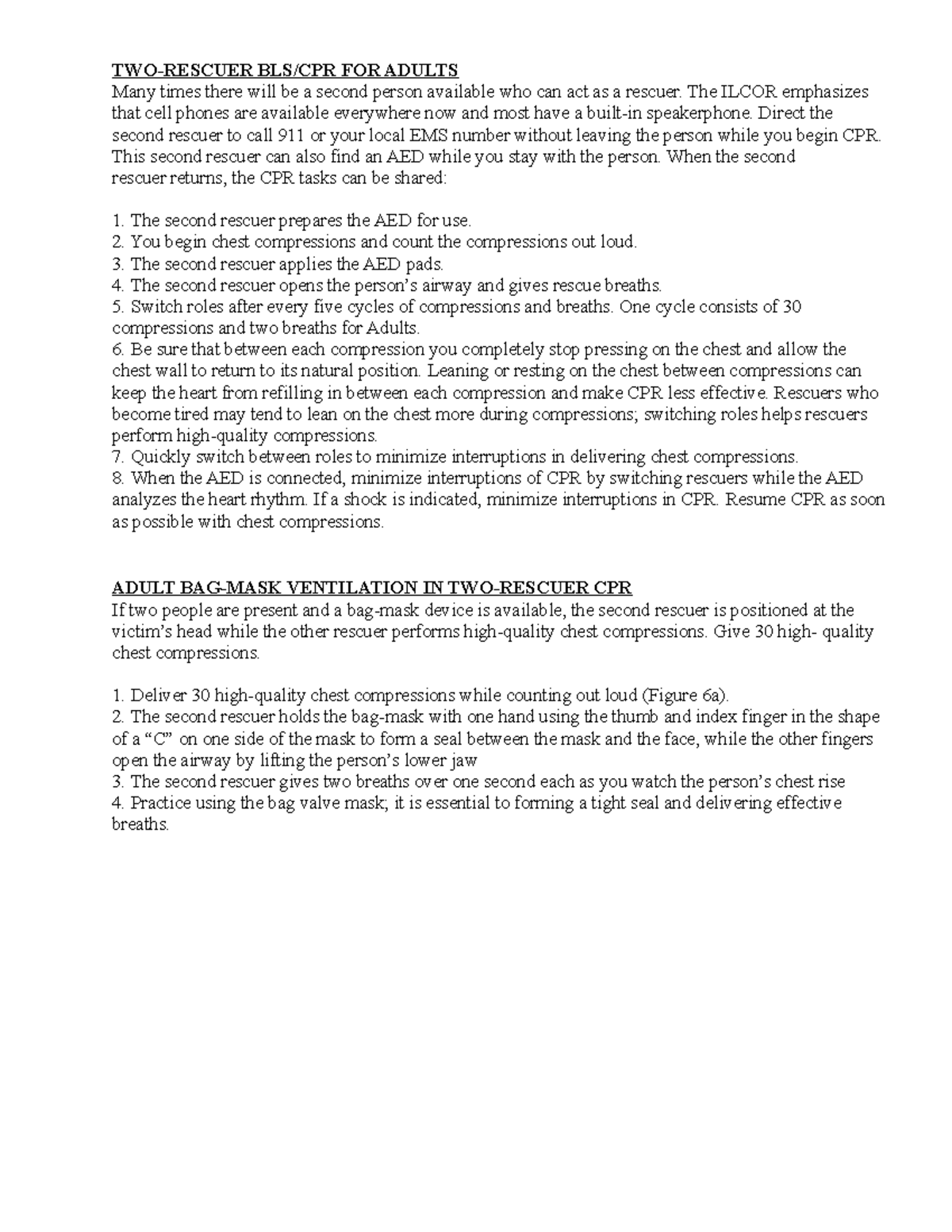 CPR Notes - Advanced life support cpr semester 4 - TWO-RESCUER BLS/CPR ...