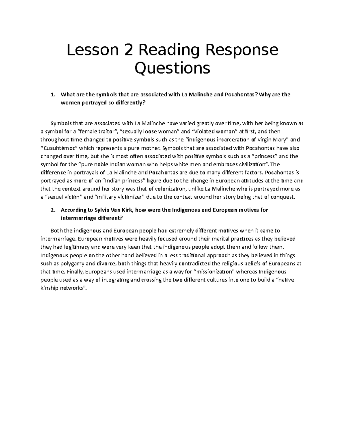 NO105 Lesson 2 Reading Response Questions - Lesson 2 Reading Response ...
