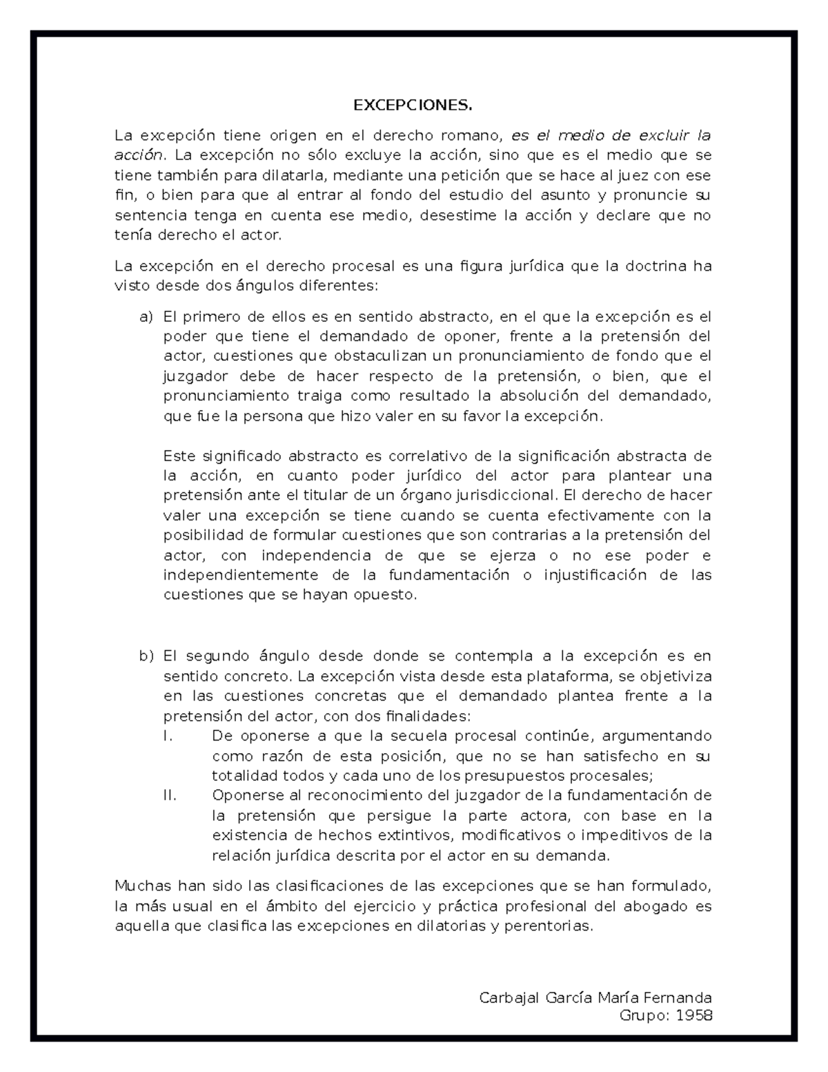 Excepciones en Materia Familiar - EXCEPCIONES. La excepción tiene ...