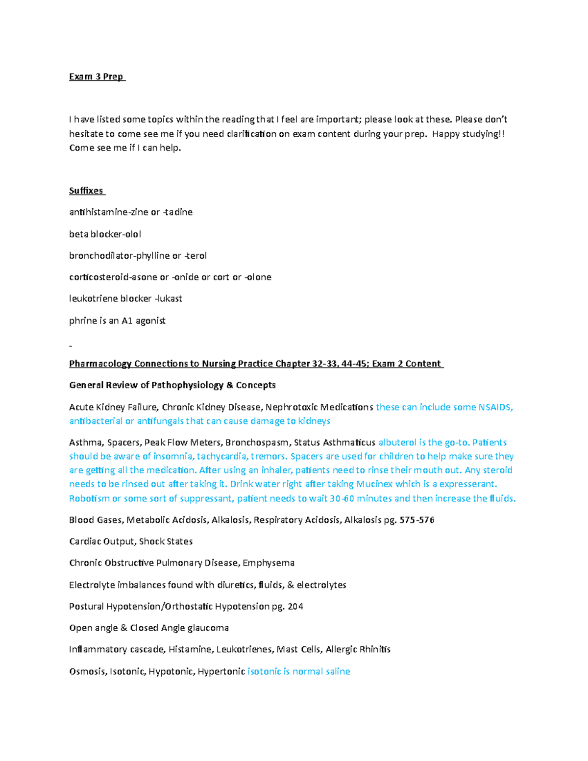 Exam 3 Prep - Document includes medications as well as side effects and ...