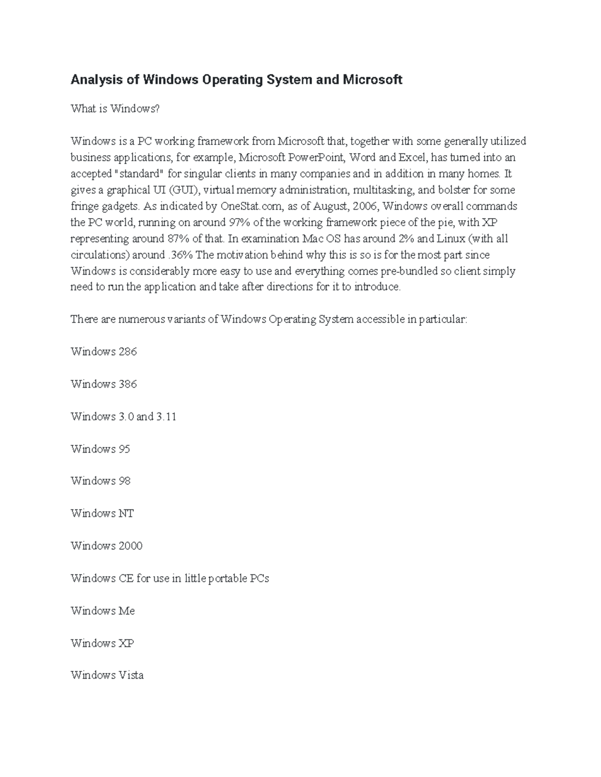 Analysis of Windows Operating System and Microsoft - It gives a ...