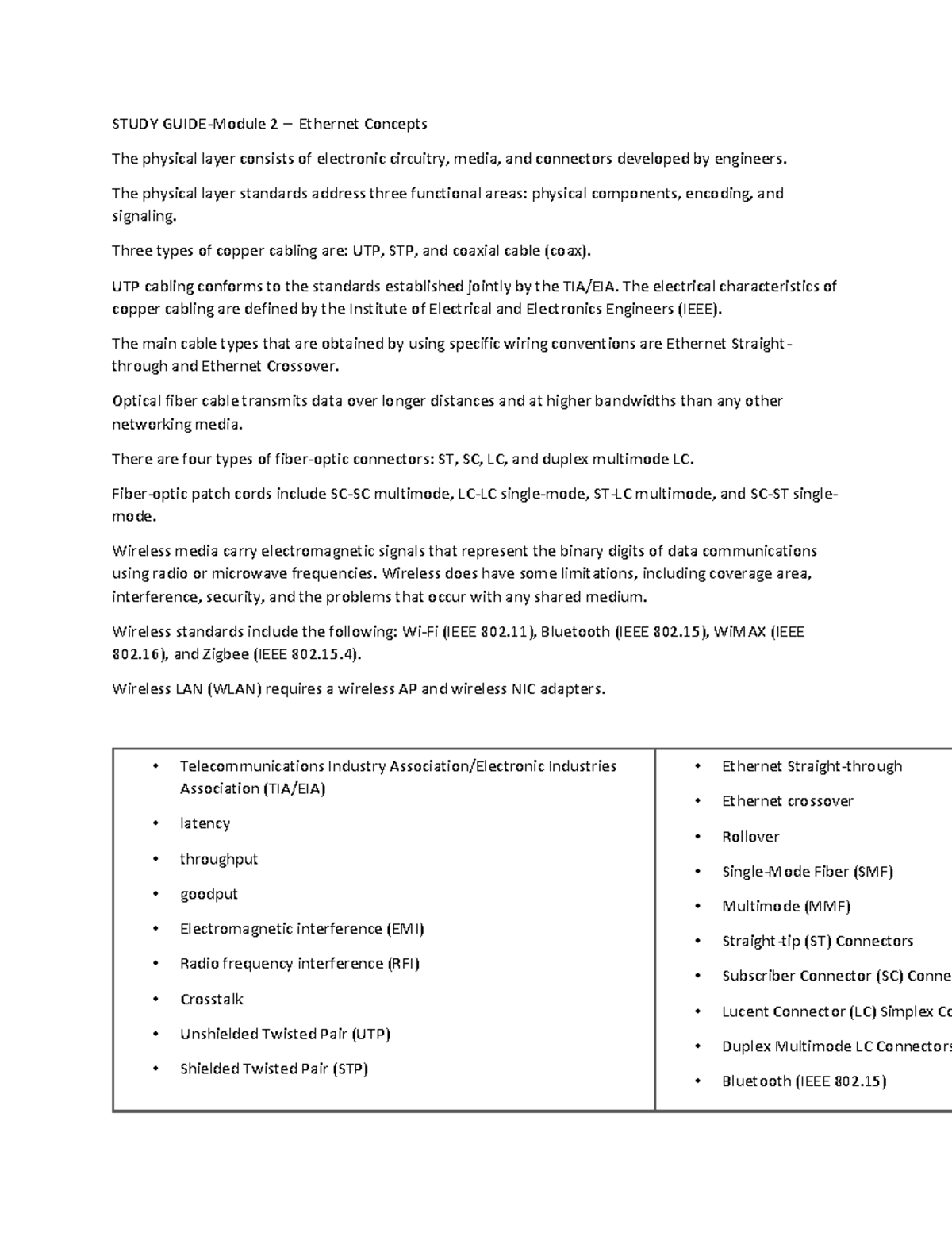 Comms 3 Study Guide - good - STUDY GUIDE-Module 2 – Ethernet Concepts ...
