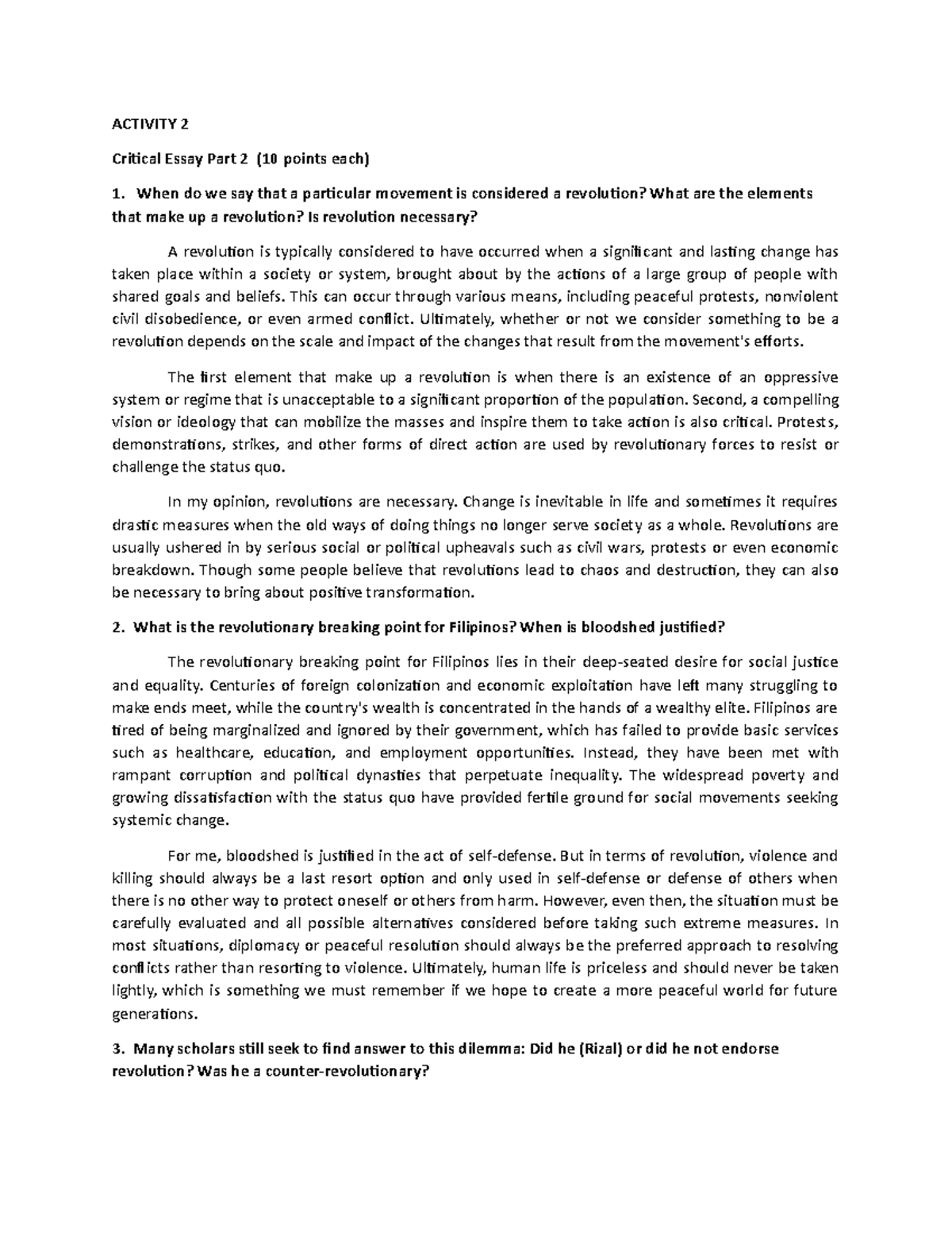 Grizal Module 3 Summative Activity Number 2 - ACTIVITY 2 Critical Essay ...