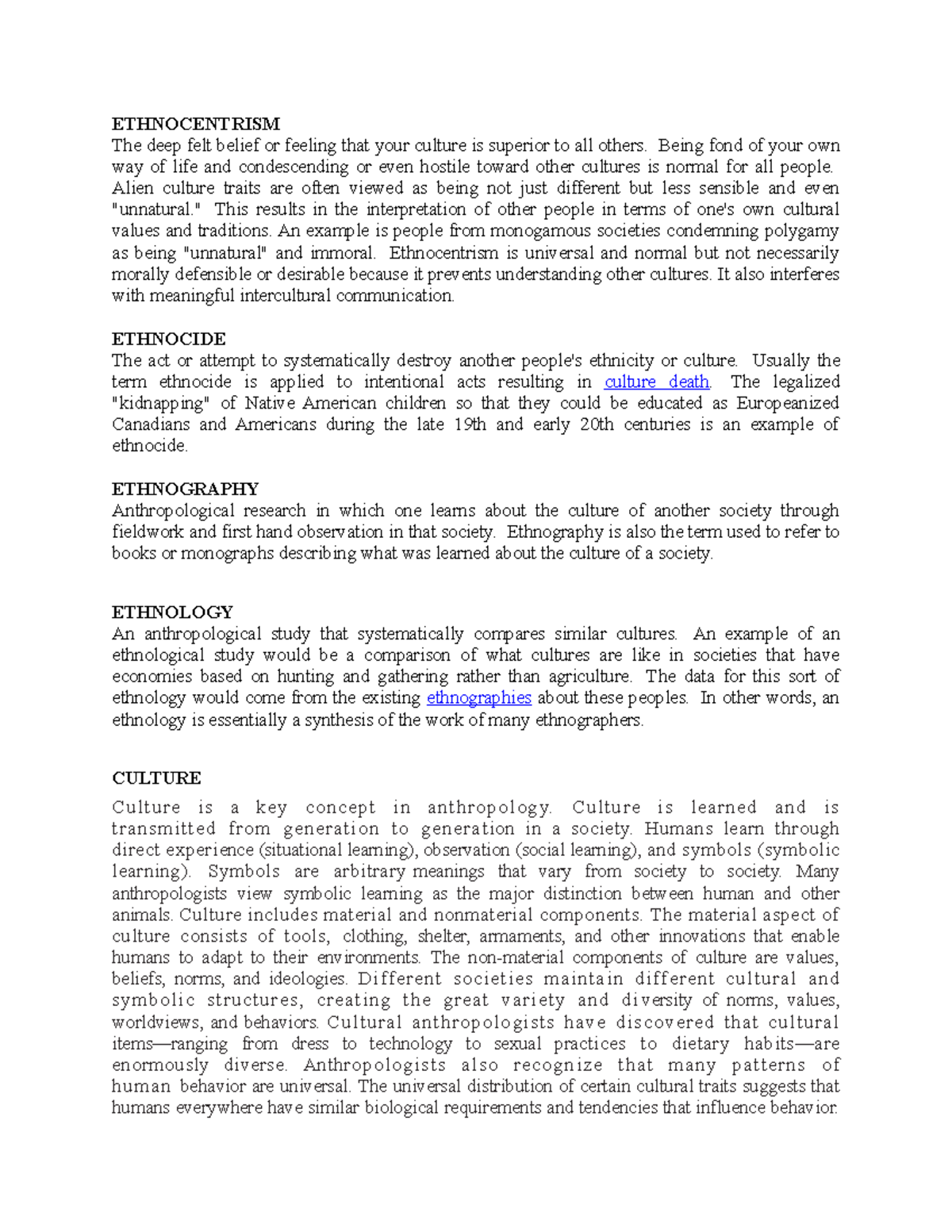 Anthropology 1 - Great notes for greater learners - ETHNOCENTRISM The ...