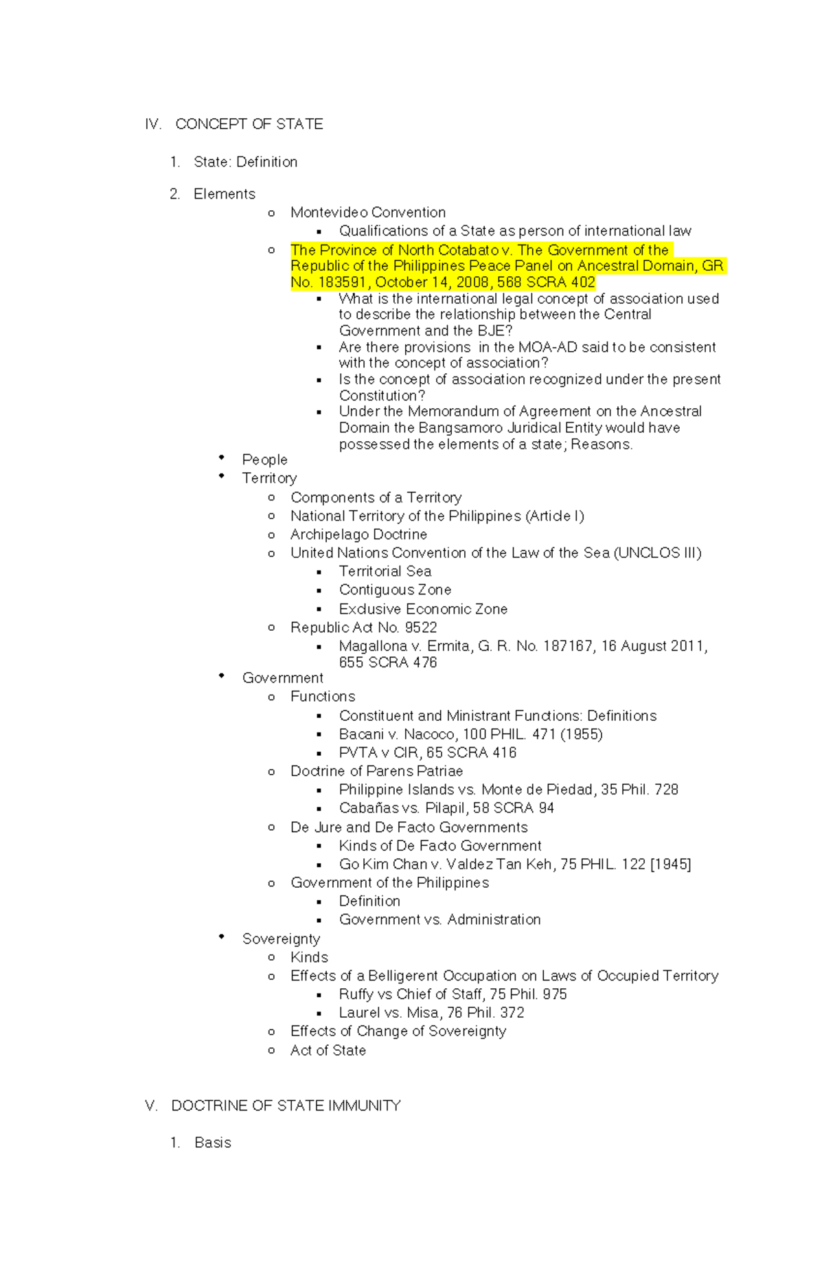 Concept Of State Immunityyyyy - IV. CONCEPT OF STATE State: Definition ...