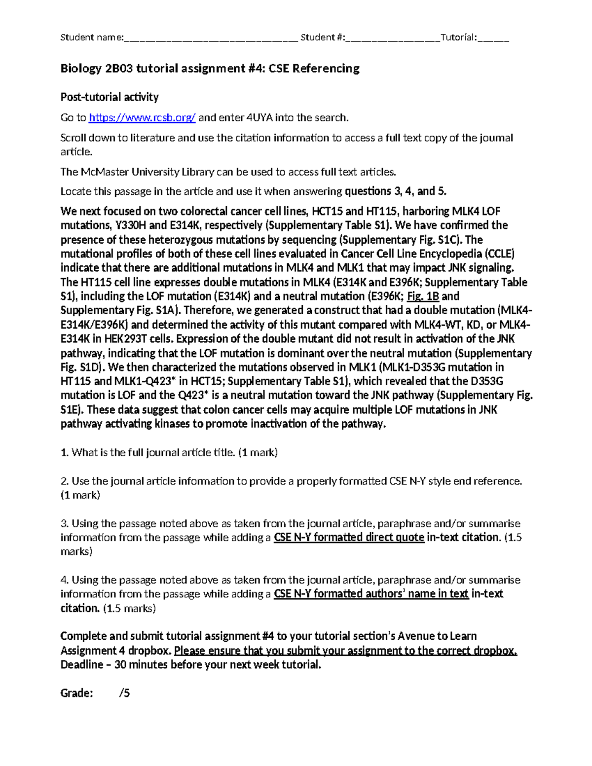 W24 Bio 2B03 Assignment 4 - CSE referencing - Student name ...