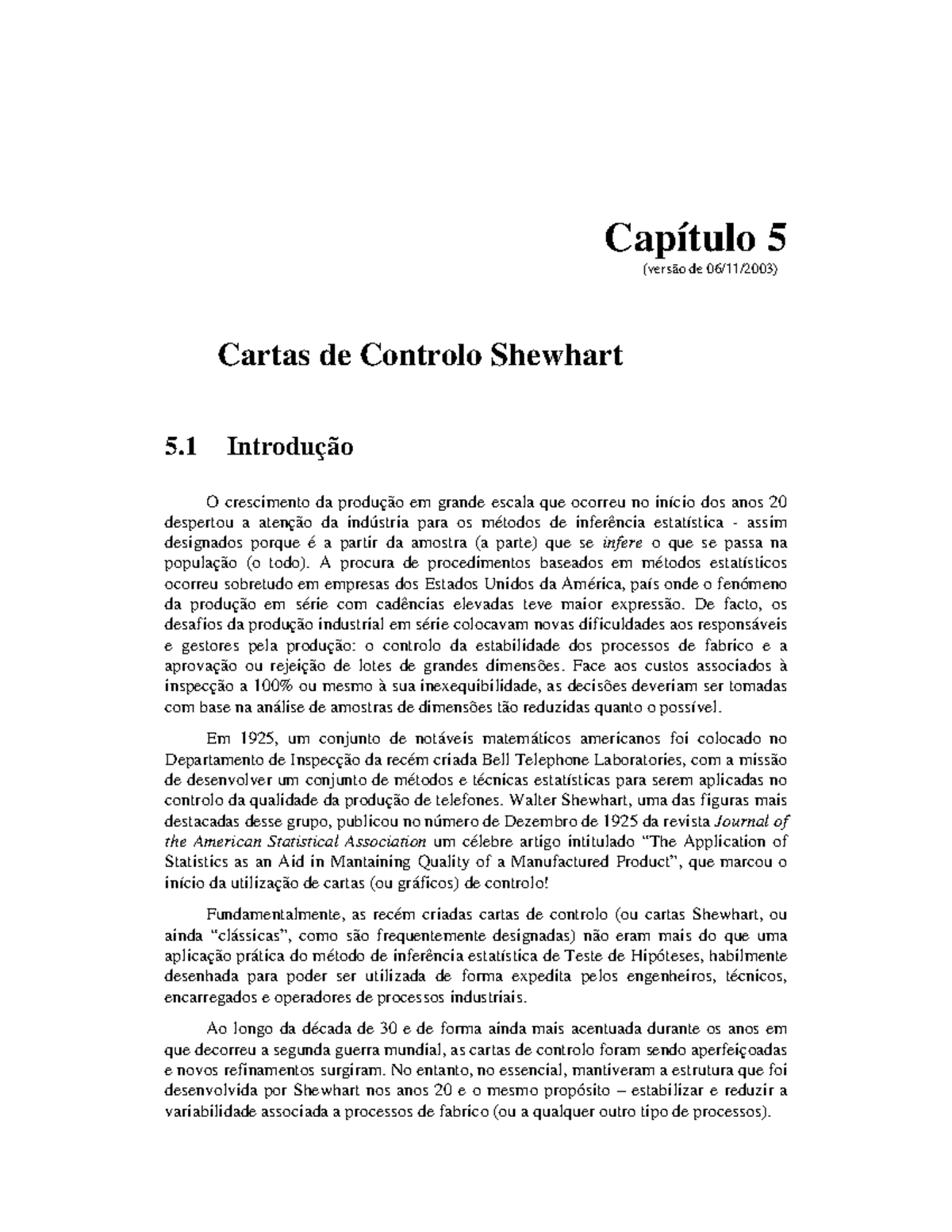 Cartas de Controlo (Sarsfield) - Capítulo 5 (versão de 06/11/2003 ...
