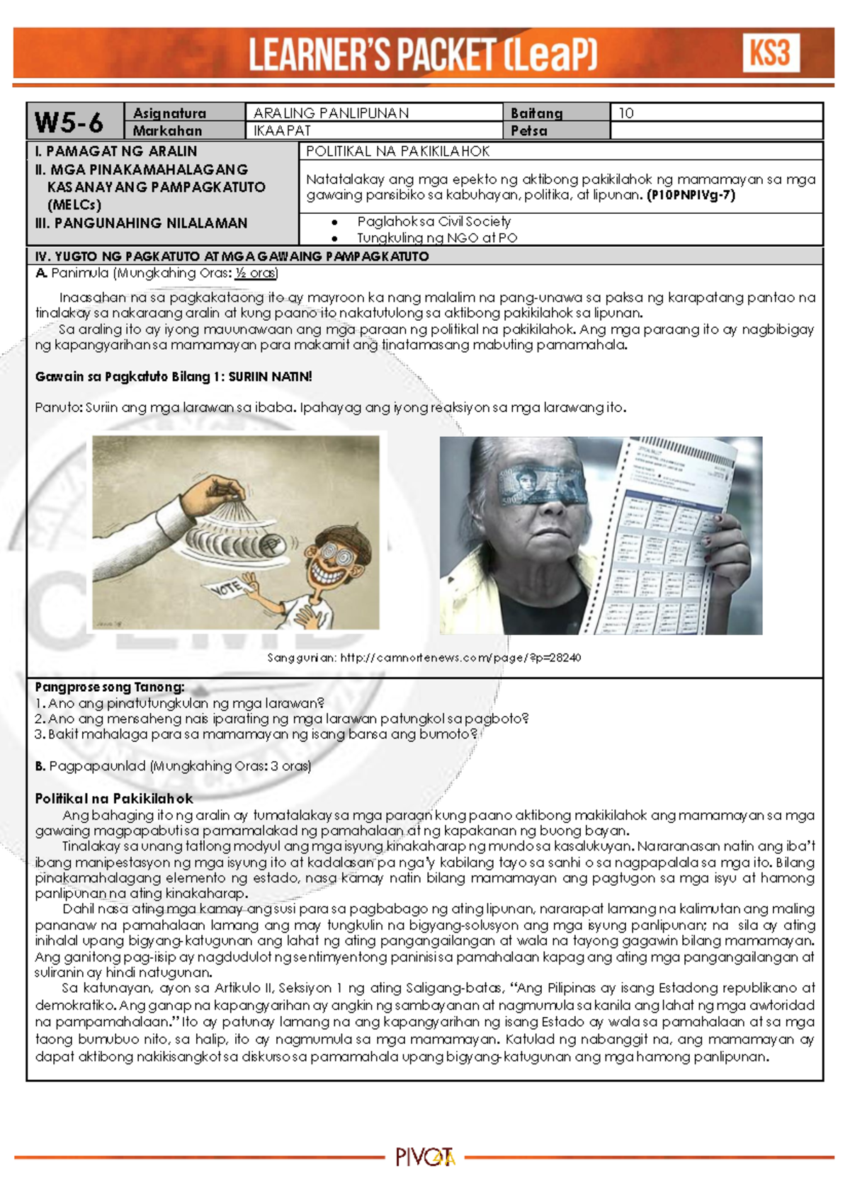 Q4 AP 10 Week 5 6 - reviewer - W 5 - 6 Asignatura ARALING PANLIPUNAN Baitang 10 Markahan IKAAPAT ...