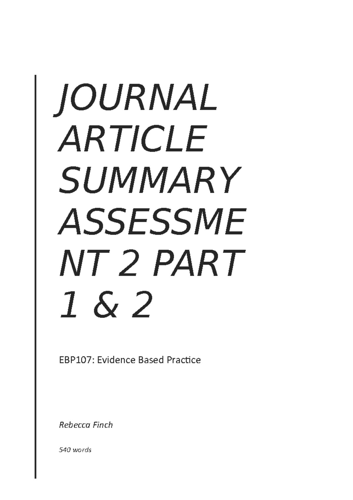 Journal article summary CSD - Rebecca Finch 540 words JOURNAL ARTICLE ...