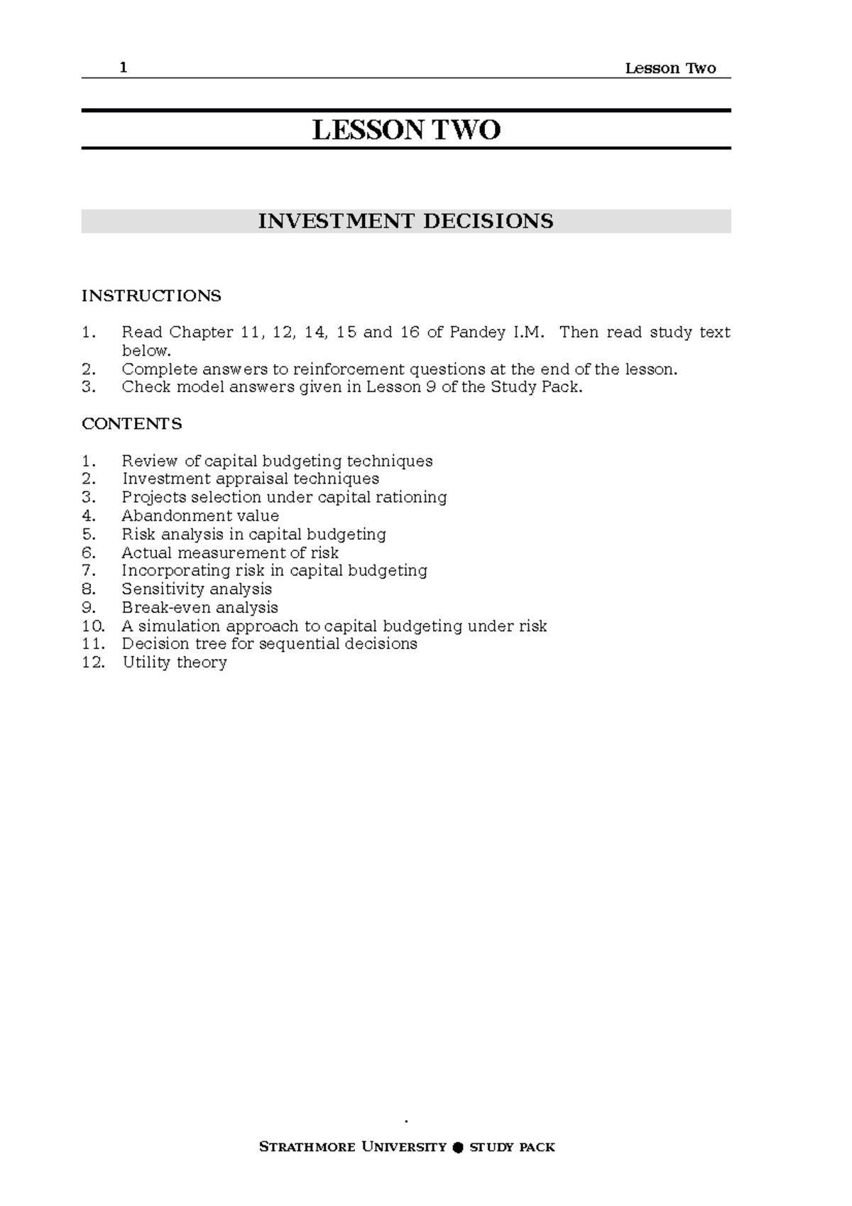 Lesson TWO Investment Decisions - Lesson Two LESSON TWO INVESTMENT ...