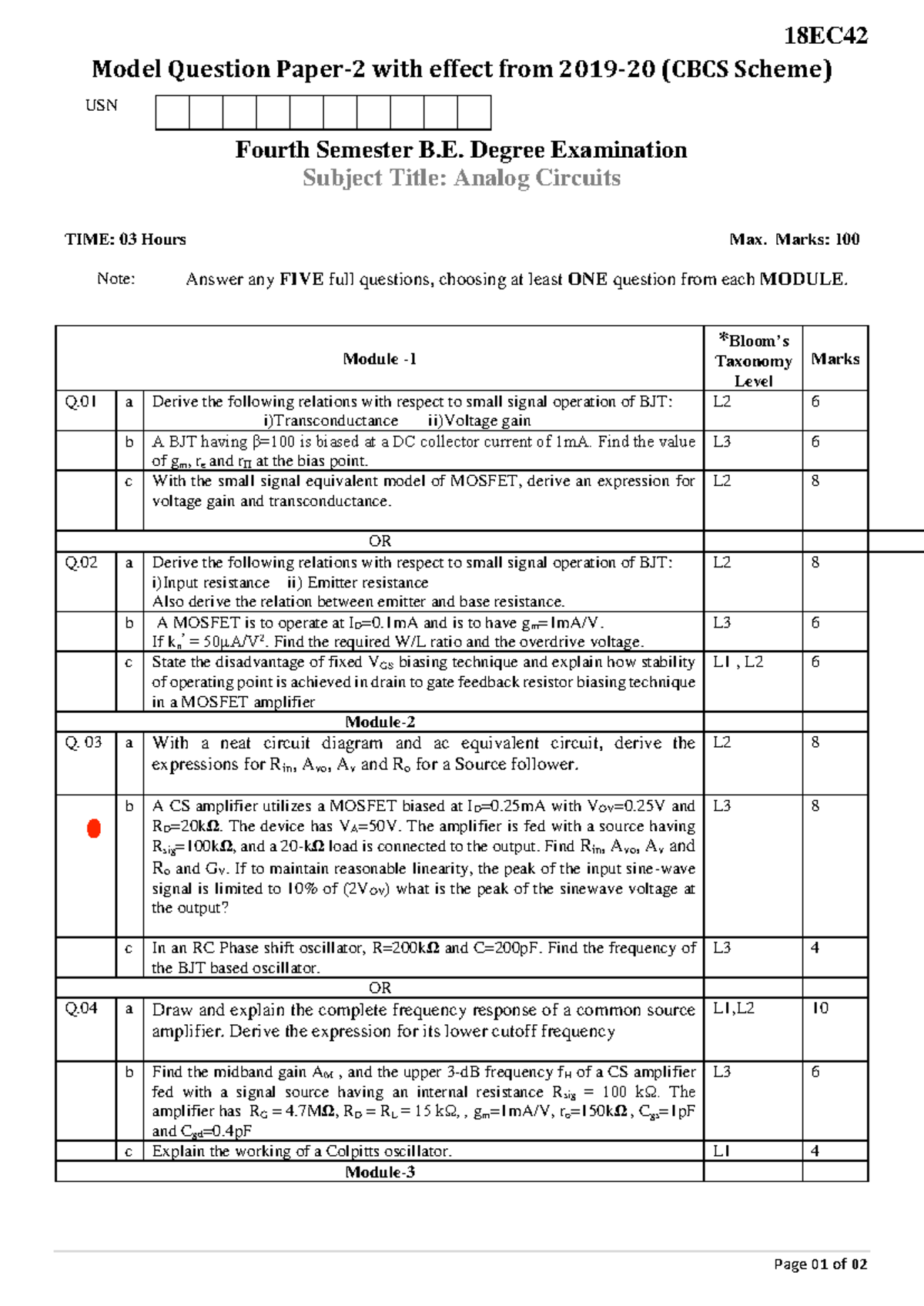 18ec42set2 - model paper - 18EC Page 01 of 02 Model Question Paper- 2 ...