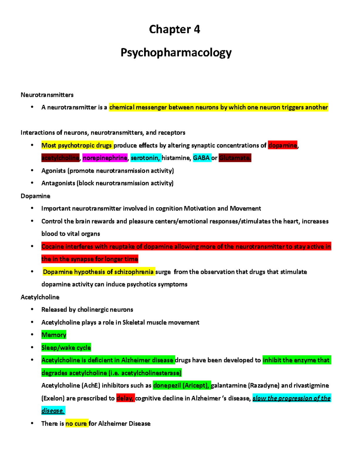 Chapter 4 - Study Guide - Chapter 4 Psychopharmacology ...