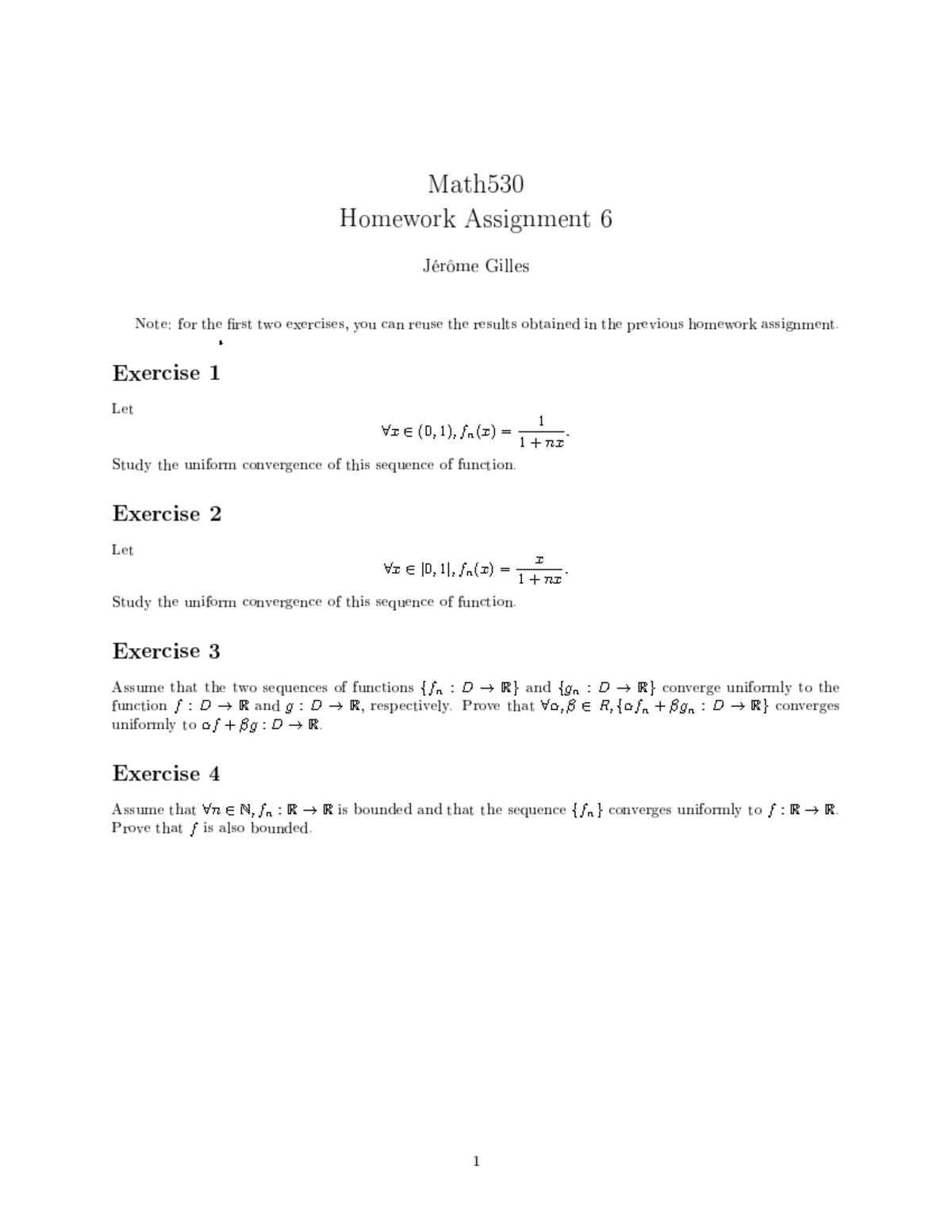 MATH 530 Homework - We prove that W is one-dimensional (1) by observing ...