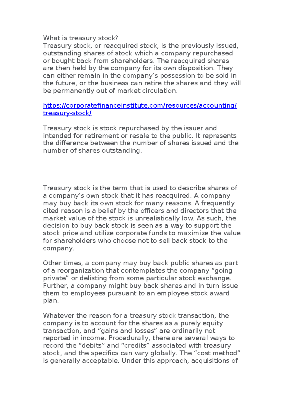 What is treasury stock - Summary Basic Accounting - What is treasury ...