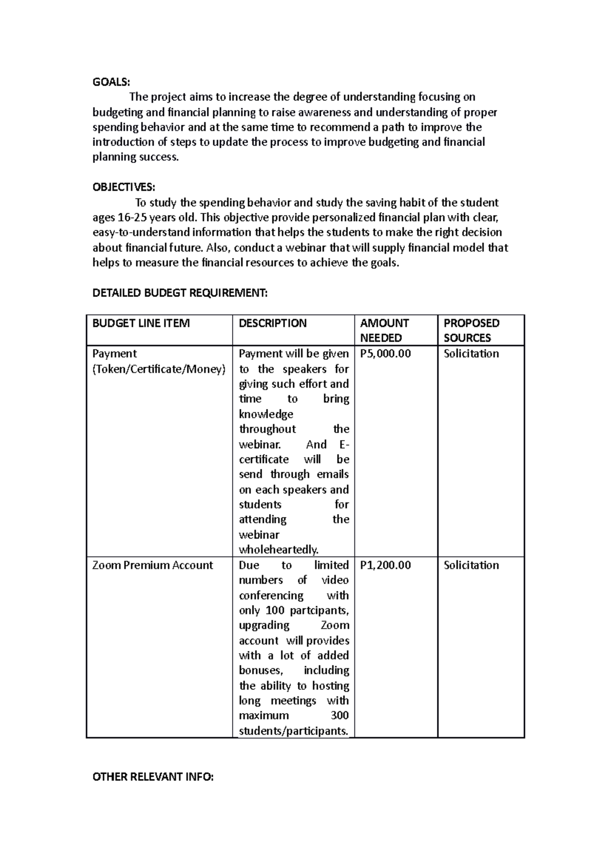 Project Proposal Individual Task - GOALS: The project aims to increase ...