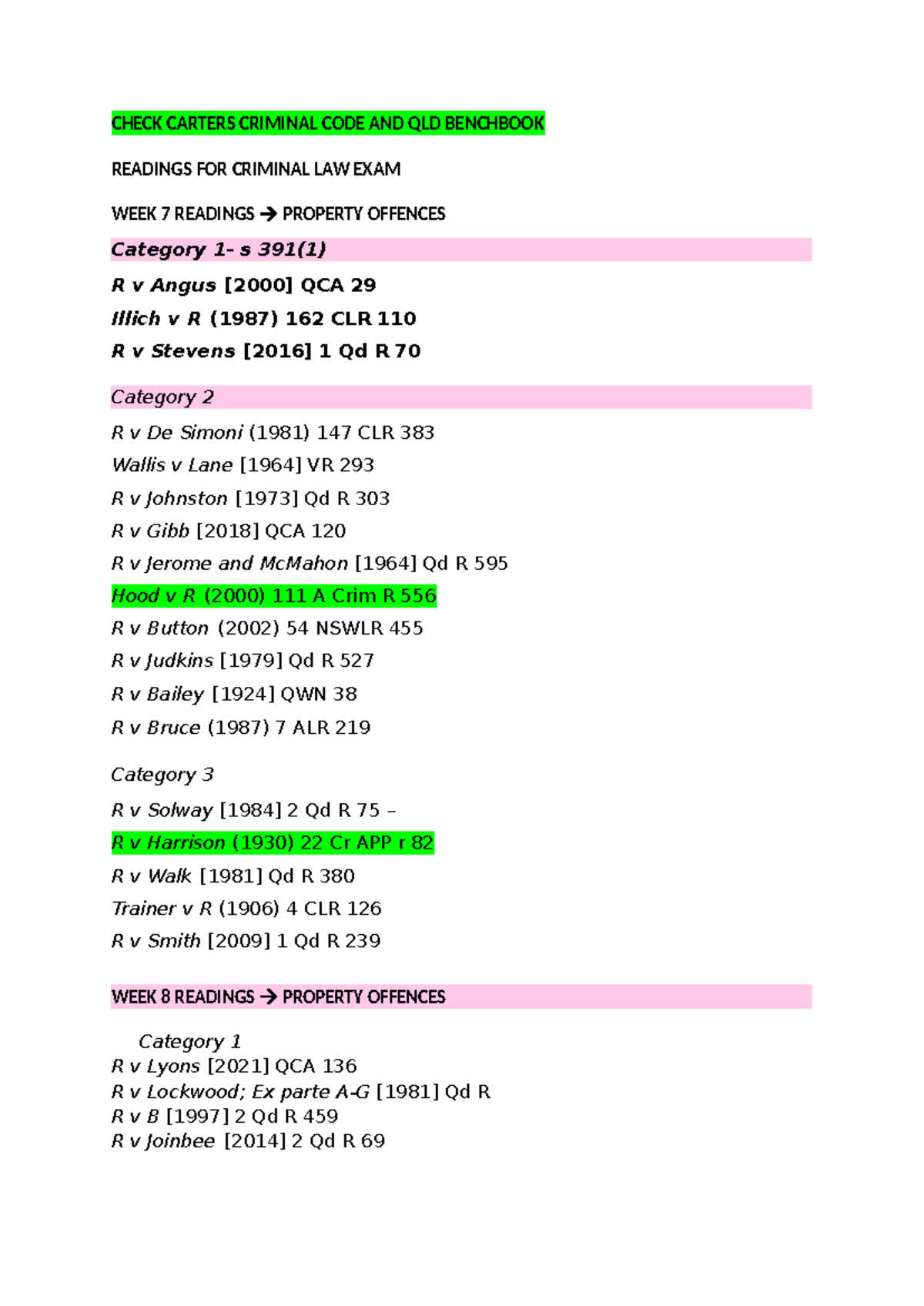 Criminal law cases - CHECK CARTERS CRIMINAL CODE AND QLD BENCHBOOK ...
