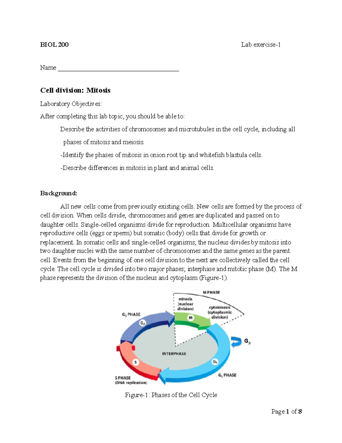 BIOL 200 Lab exercise-1-Mitosis - BIOL 200 Lab exercise- Name