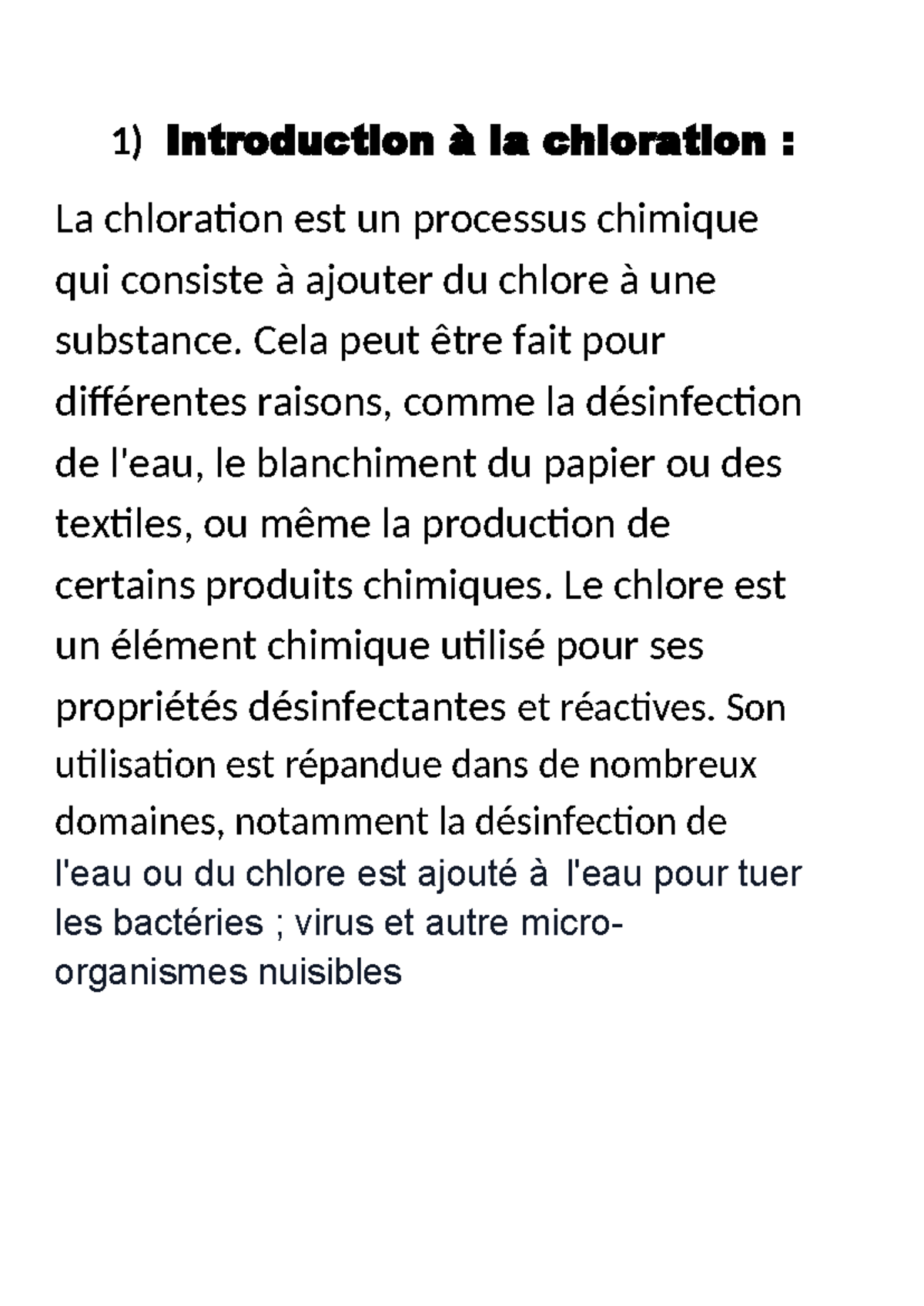 Introduction à la chloration - Introduction à la chloration : La ...