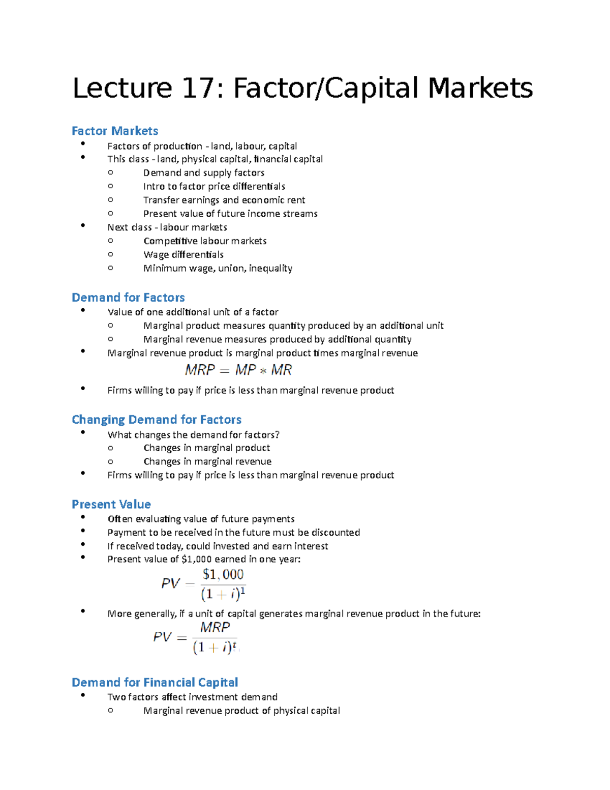 Lecture 17 Factor and Capital Markets - Lecture 17: Factor/Capital ...