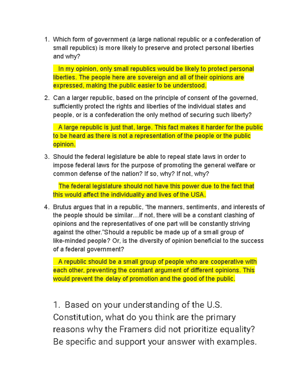 Govt Assignment - Which form of government (a large national republic ...