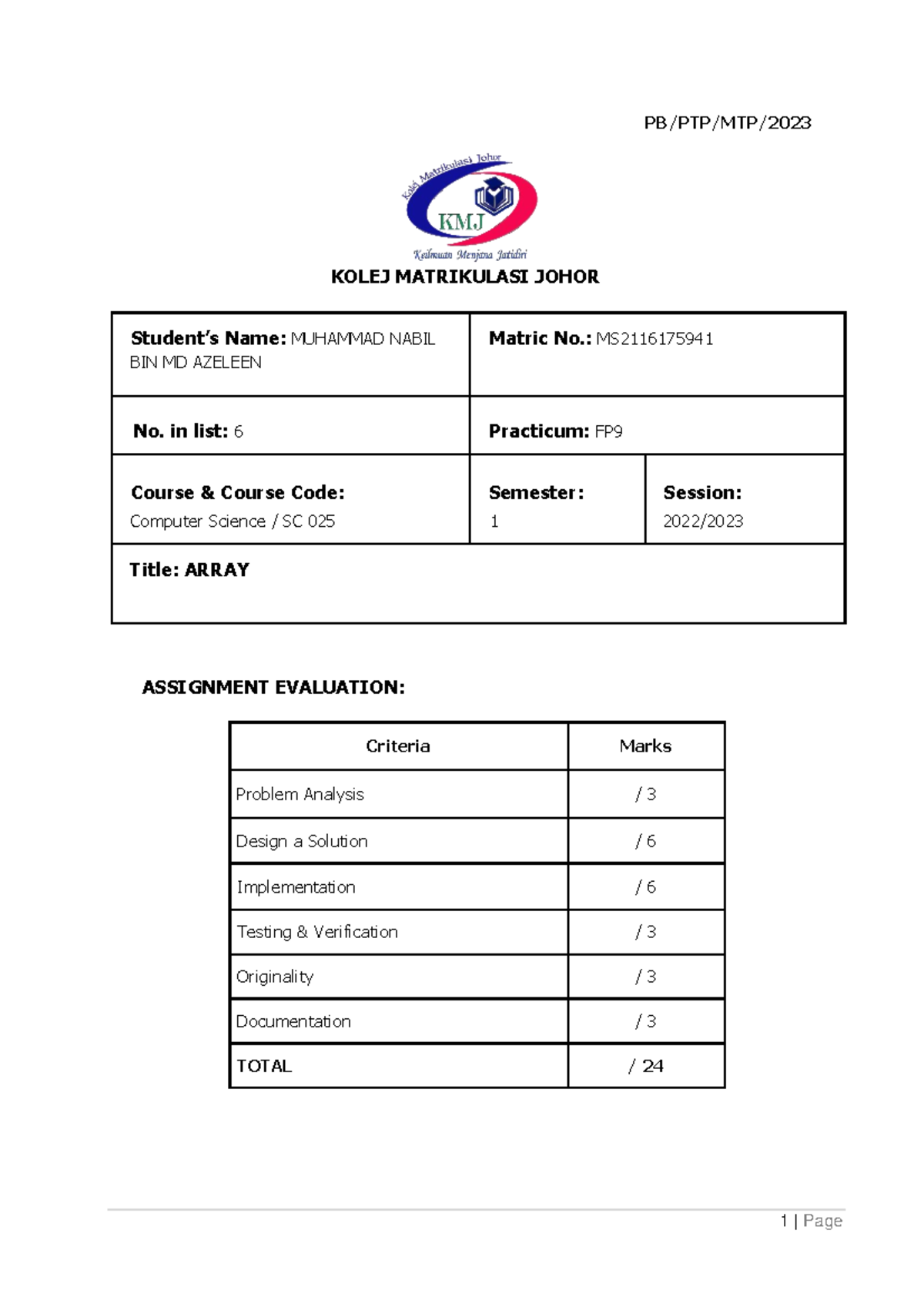 F9Nabil 6Assgmt - for reference - PB/PTP/MTP/ KOLEJ MATRIKULASI JOHOR ...