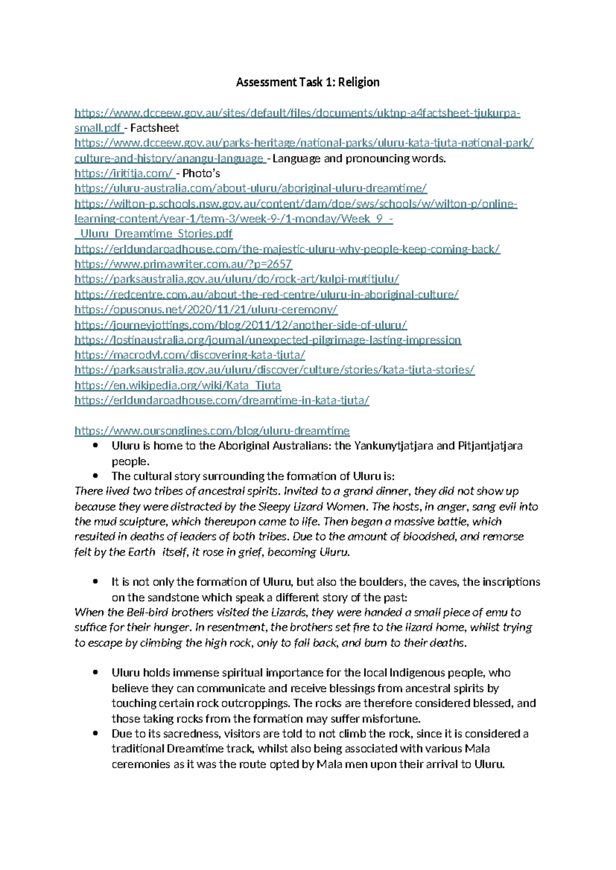 RLG assessment task 1 - Assessment Task 1: Religion - Studocu