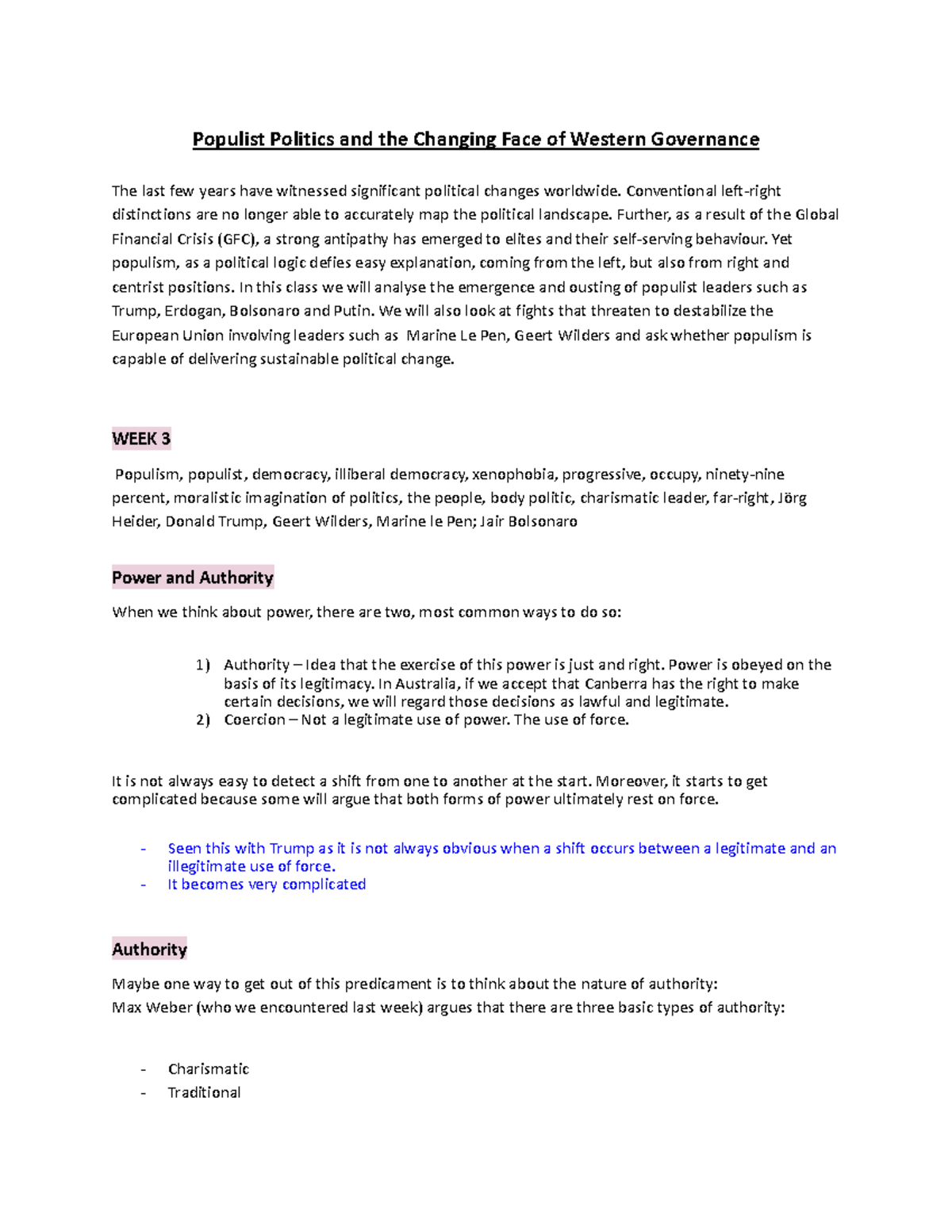 INST1005 - Week 3 Lecture - Populist Politics - Populist Politics and ...